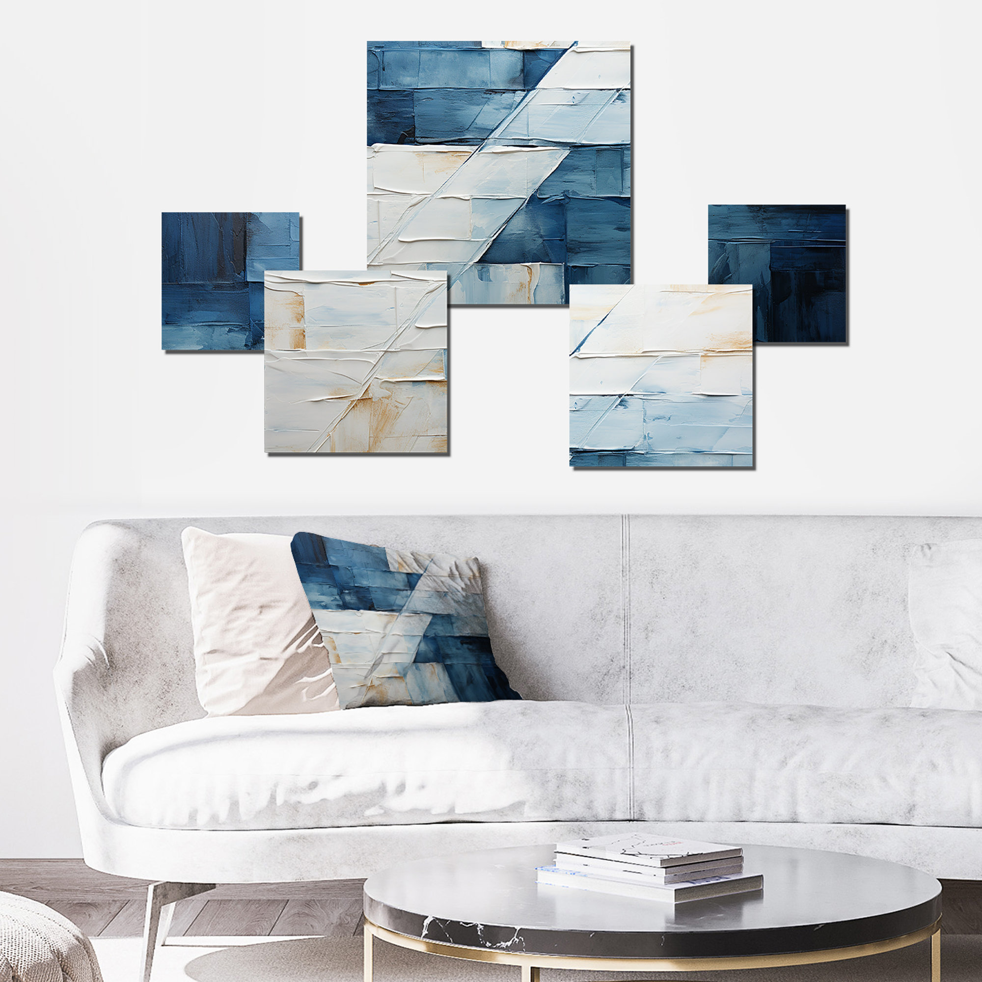 Ivy Bronx Nautical White And Blue Geometry Shapes VI - Geometric Square ...