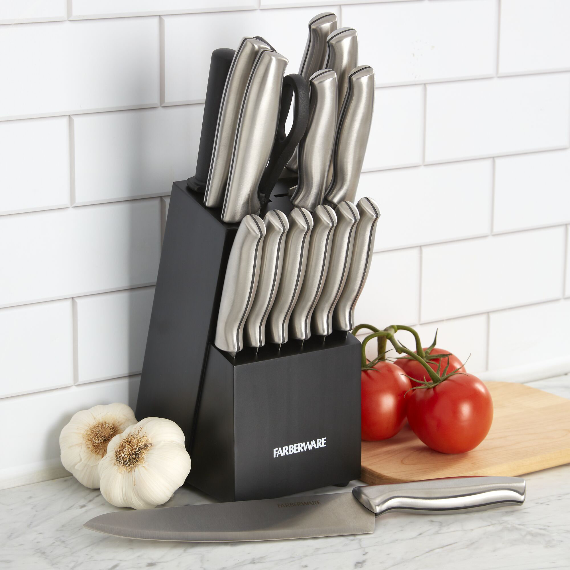 Farberware 15-Piece High Carbon Stainless Steel Knife Block Set ...