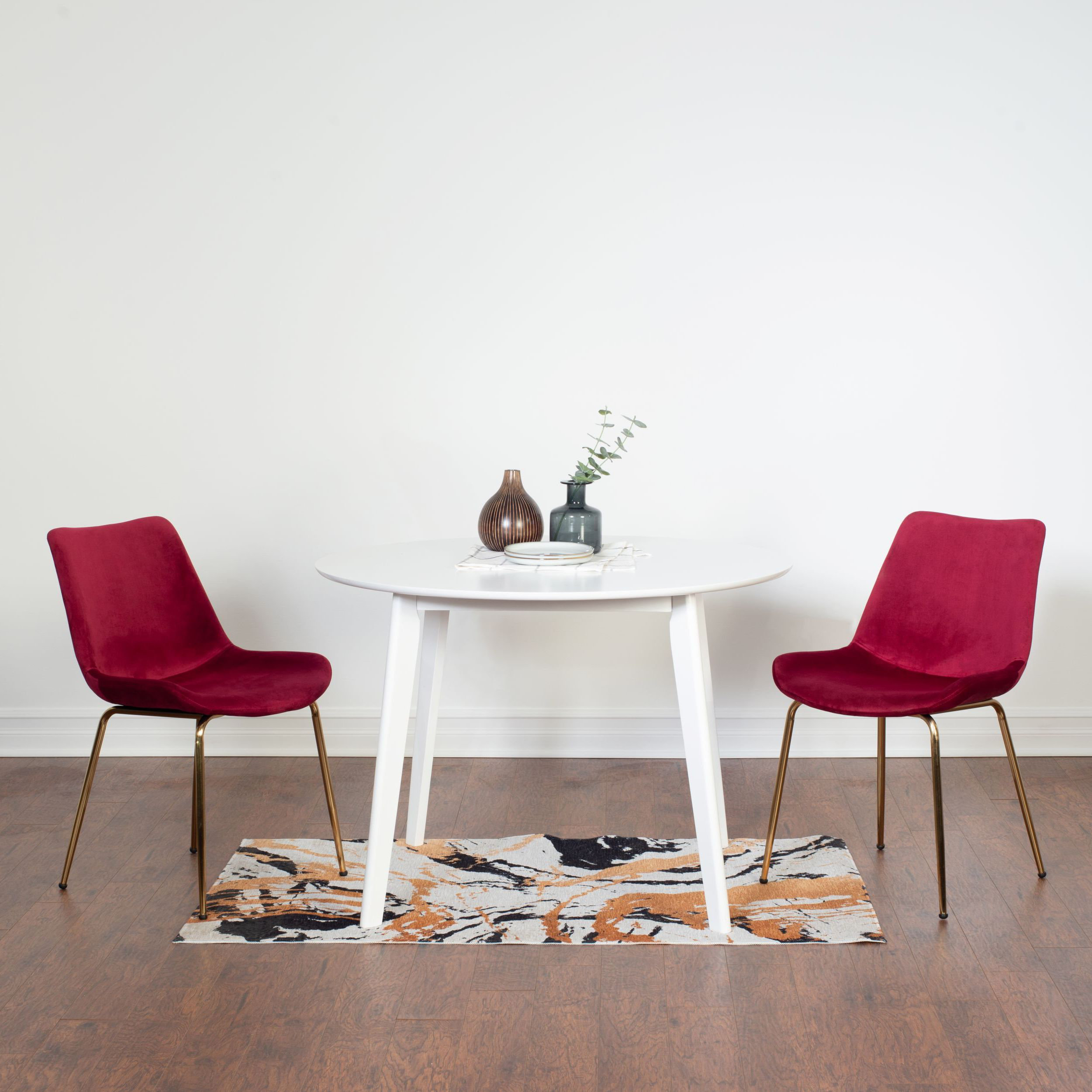 Everly Quinn Aufurr Contemporary 3-Piece Dining Set, White Round Dining ...