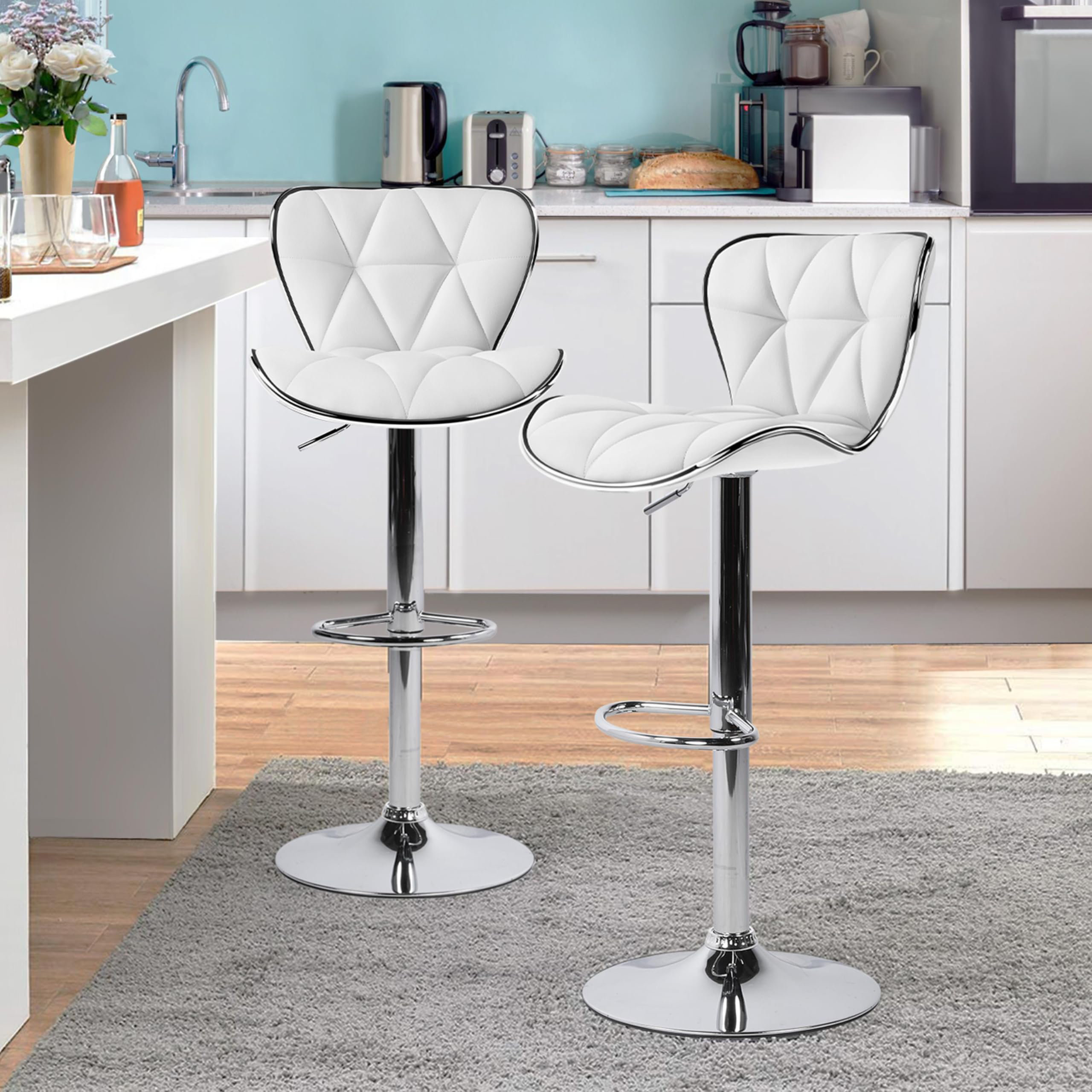 Ivy Bronx Bar Stools, Island Chairs Shell Back, PU Leather Bar Chairs ...