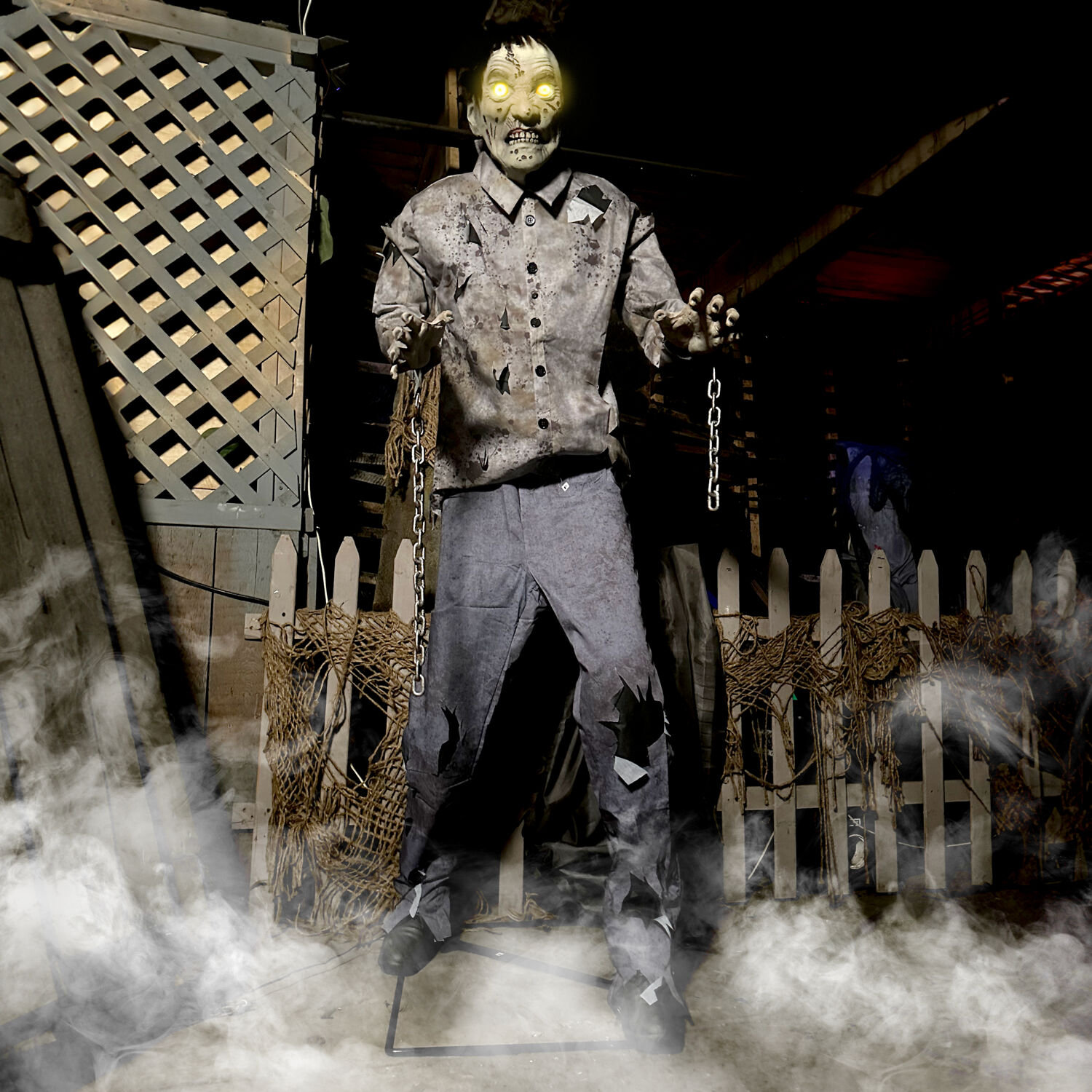 Haunted Hill Farm 6-Ft. Tall Motion-Activated Guard Zombie Premium ...