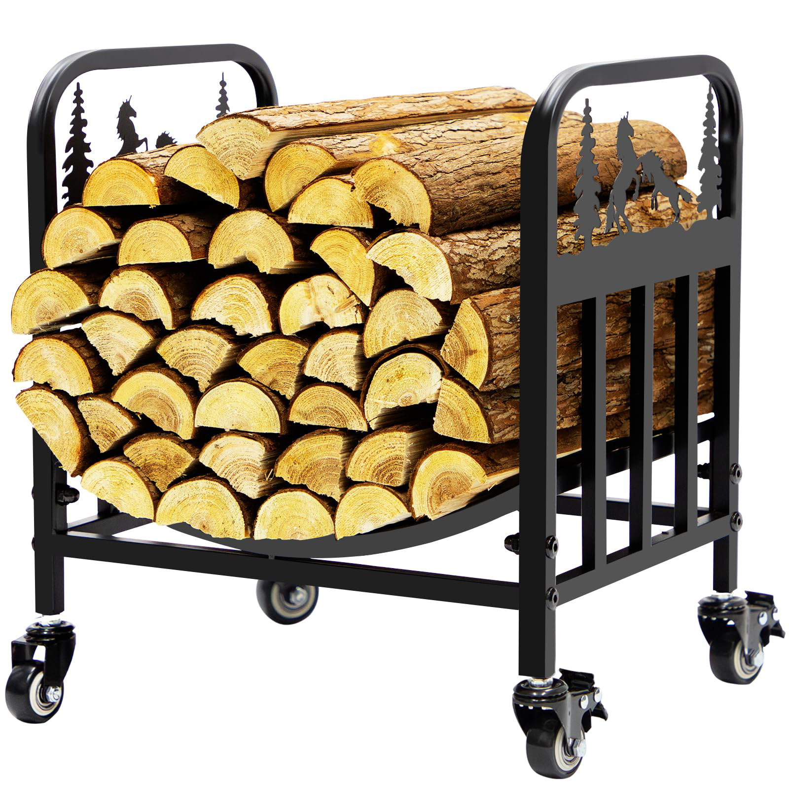 Symple Stuff Firewood Rack With Removable Wheels, Curved Bottom Design ...