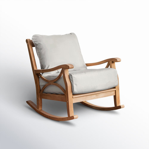 Birch Lane™ Brunswick Outdoor Teak Rocking Chair with Cushions ...