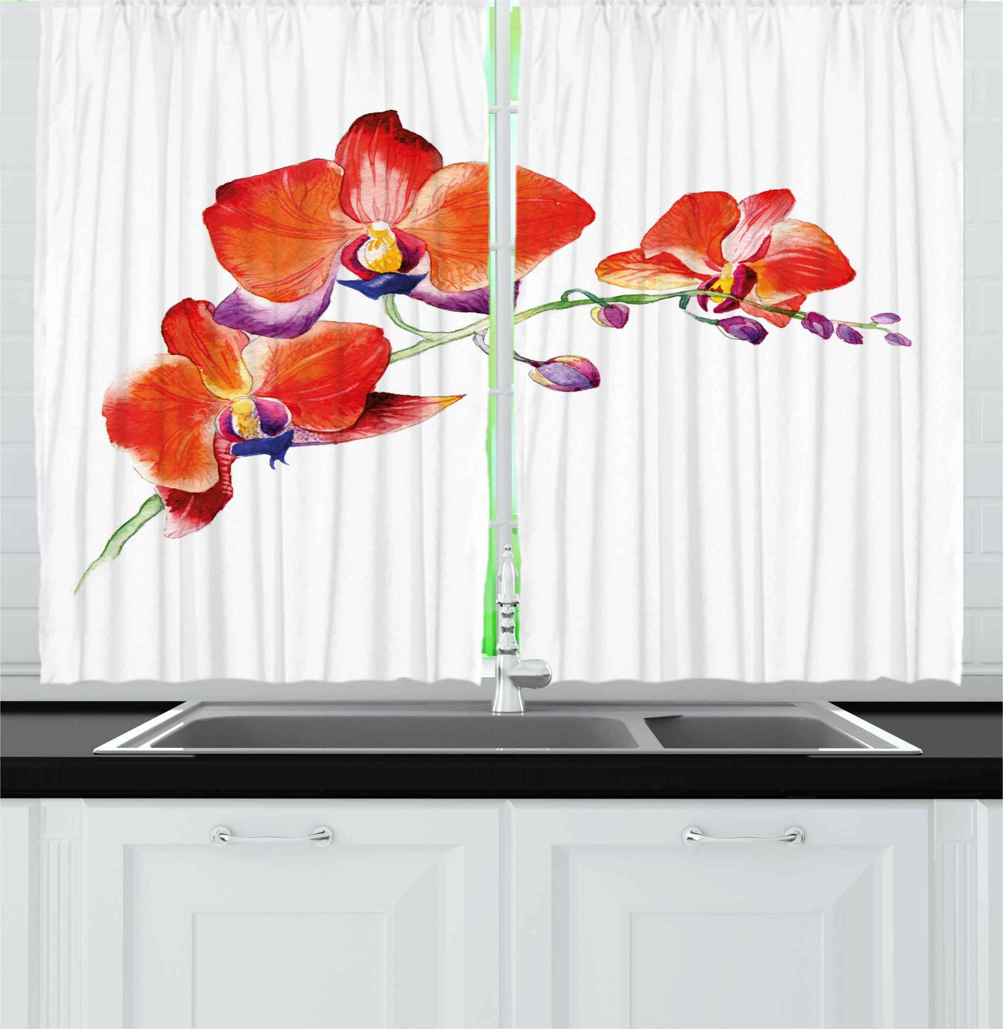 East Urban Home Floral 2 Piece Kitchen Curtain | Wayfair