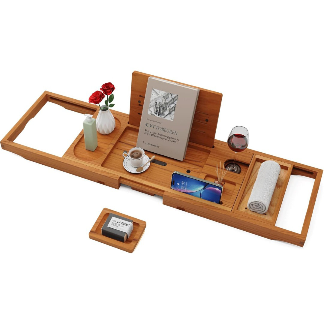 Rosecliff Heights Teak Bathtub Tray For Tub, Bath Table Tray For Tub ...