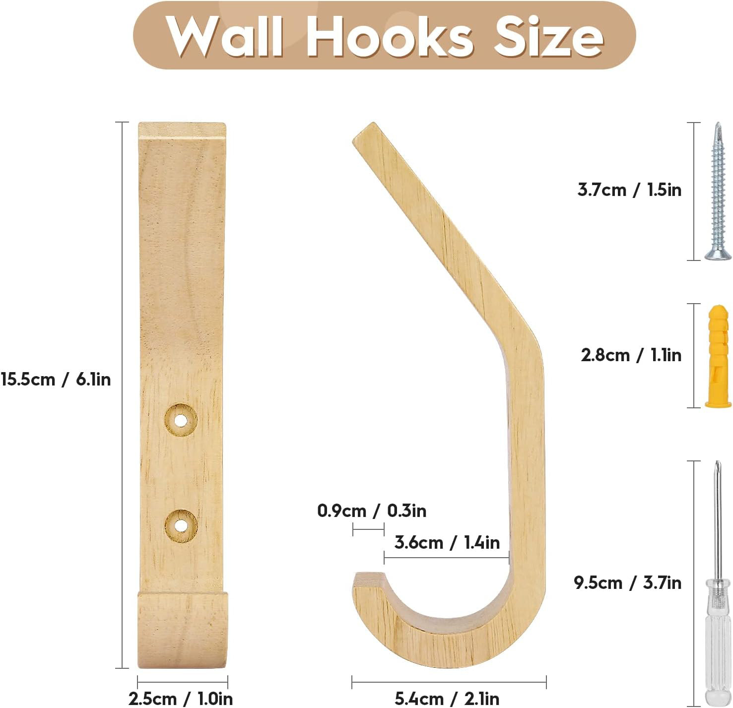 Rebrilliant Wooden Coat Hooks Wall Hooks,Natural Oak Wood Hooks ...