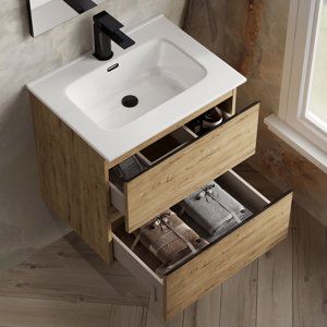 Latitude Run Bethene 600mm Ostippo Oak Wall Hung Vanity Unit With ...