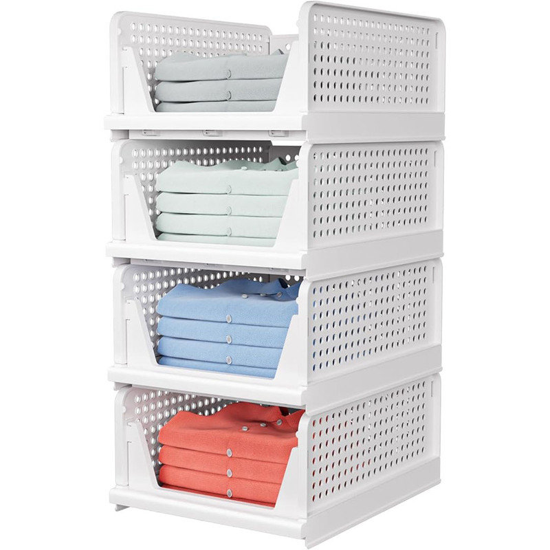 Rebrilliant 4 Pack Folding Stackable Plastic Storage Basket, Closet ...