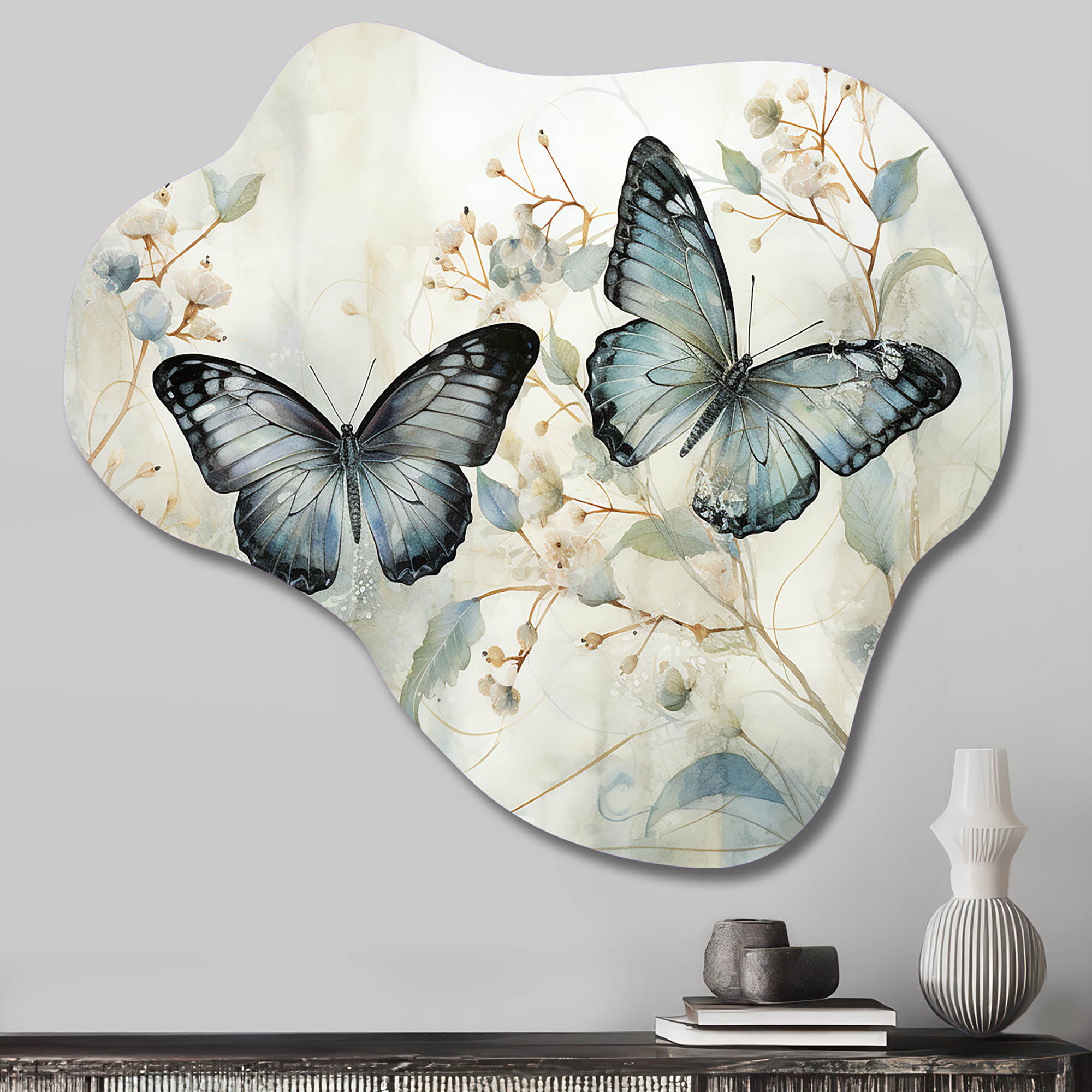 Design Art Blue Beige Butterfly Wings Of Serenity - Asymmetrical ...