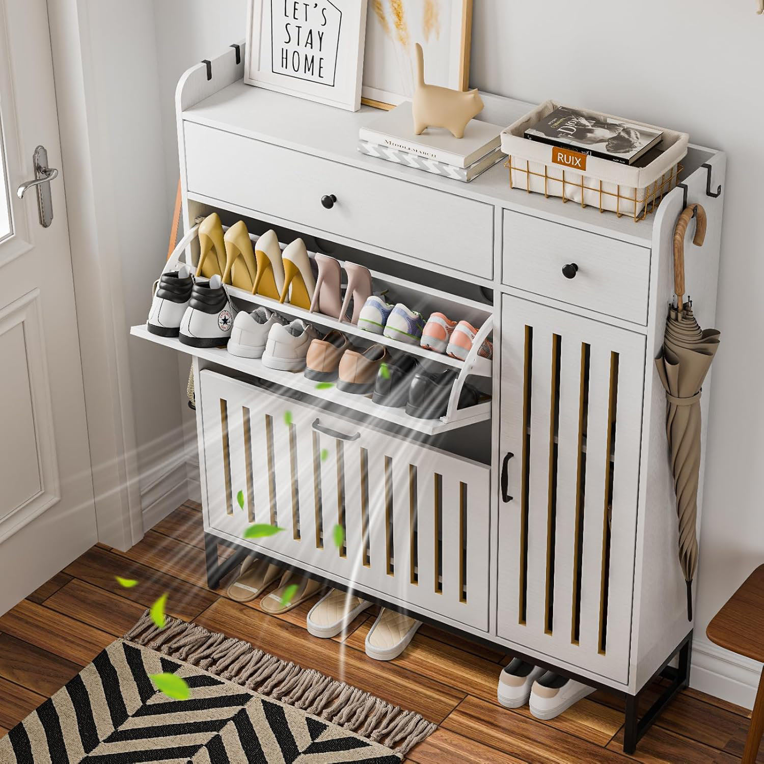 Red Barrel Studio® Shoe cabinet with 2 flaps and side cabinets, with ...