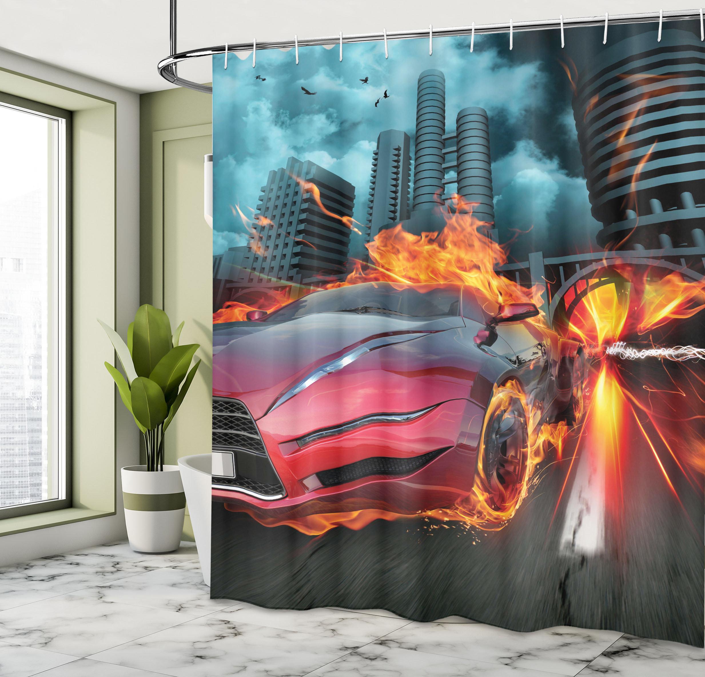 East Urban Home Cars Shower Curtain Red Hot Concept Car Red Orange Blue ...