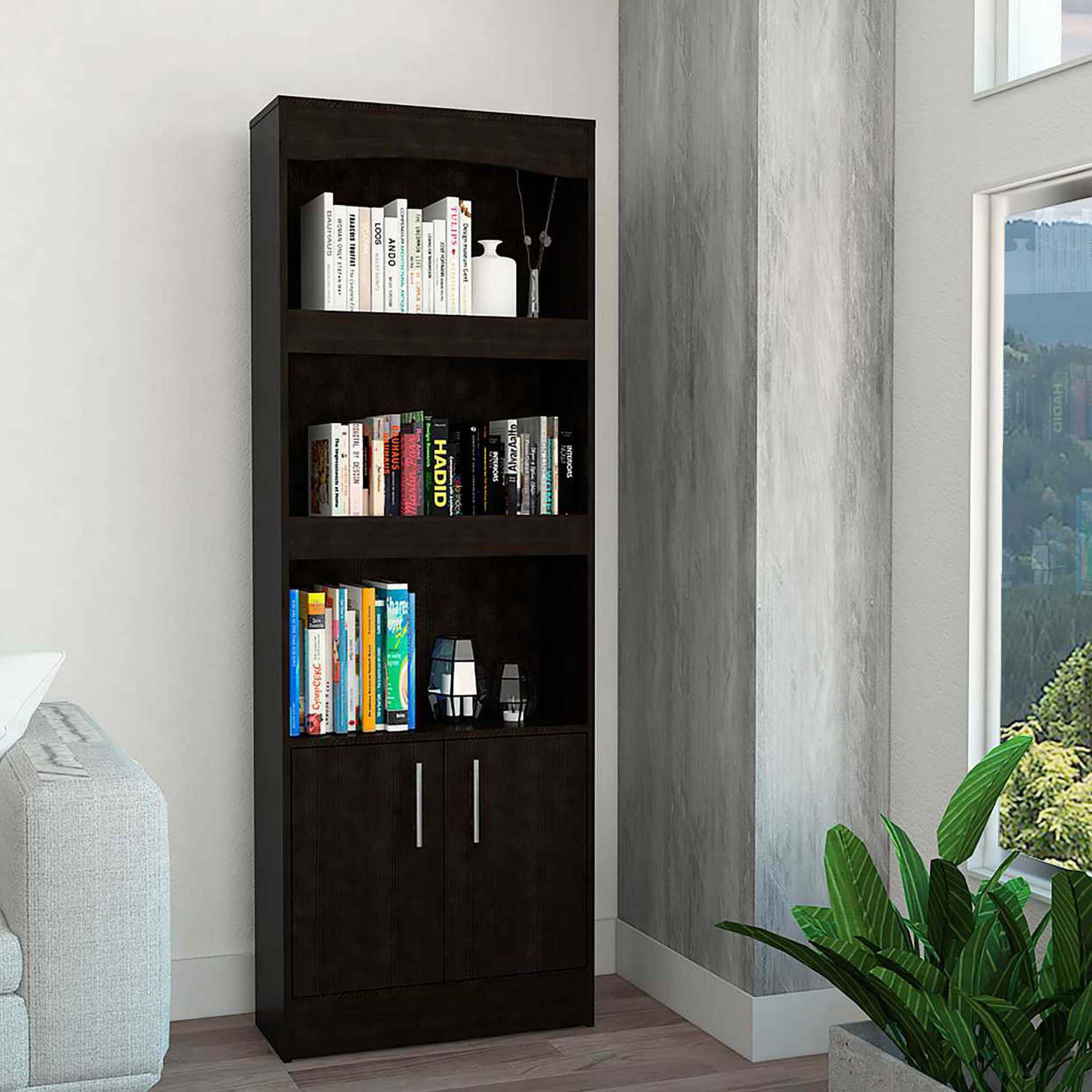 Latitude Run® Shell Beach 1-Drawer 3-Shelf Bookcase Black Wengue | Wayfair