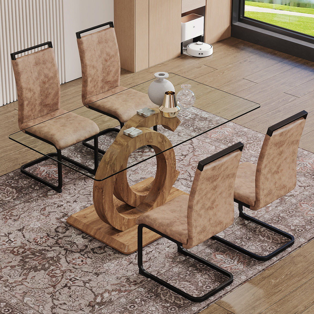 George Oliver 1 Table And 4 Chairs Set.63"X35.4X30" Transprant Tempered ...