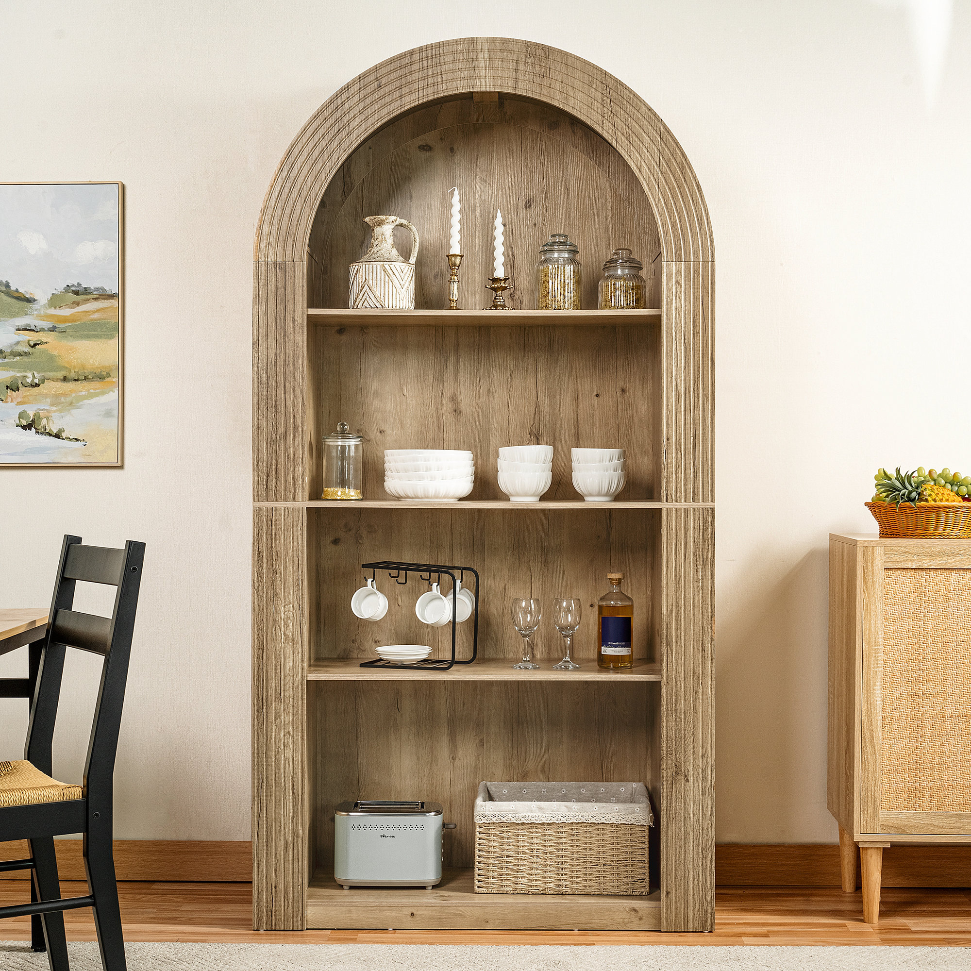 Corrigan Studio 78.74" Tall Arched Bookcase, Mid Century Modern 4-Tier ...