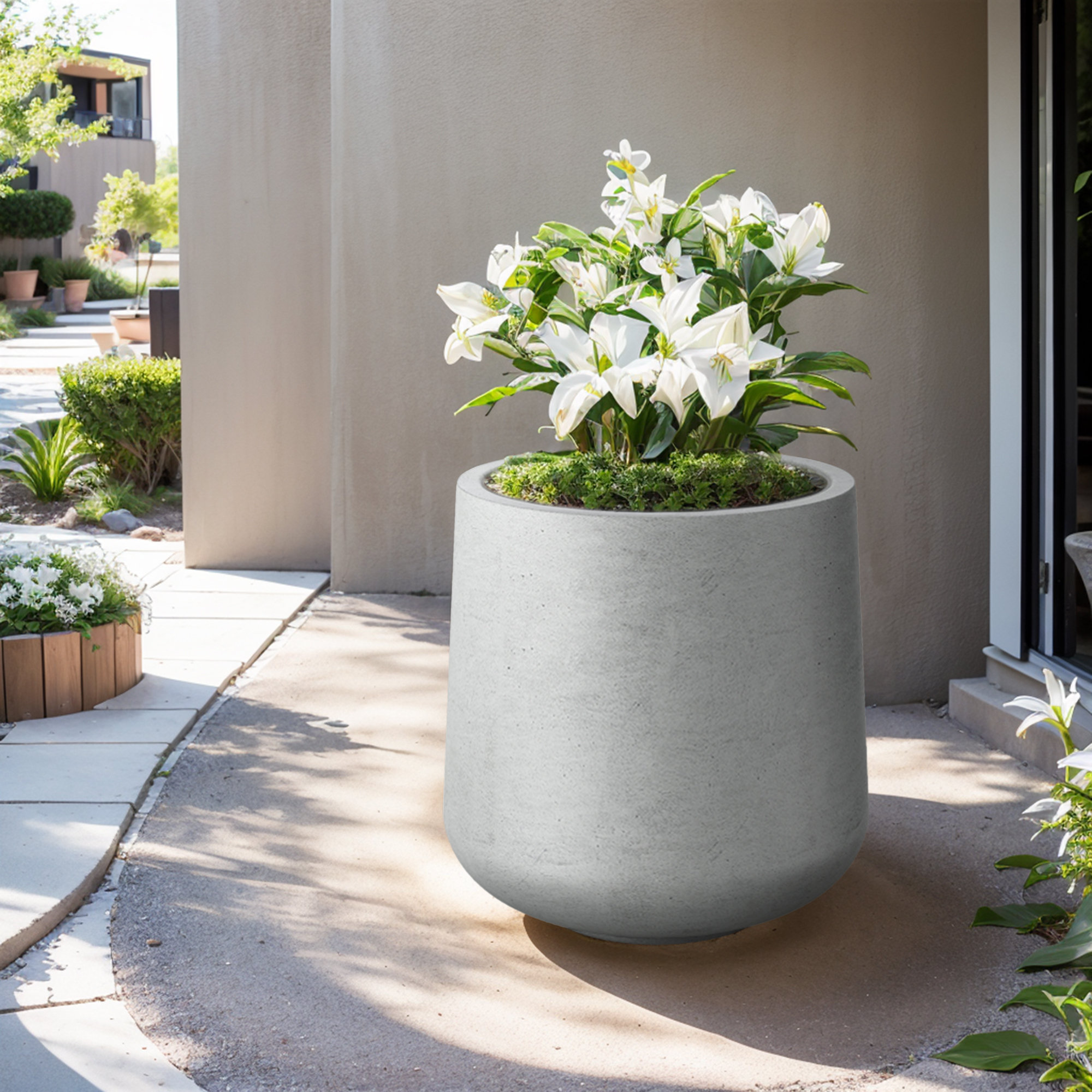 Latitude Run® Brenno Round large Tall Outdoor / Indoor Concrete ...