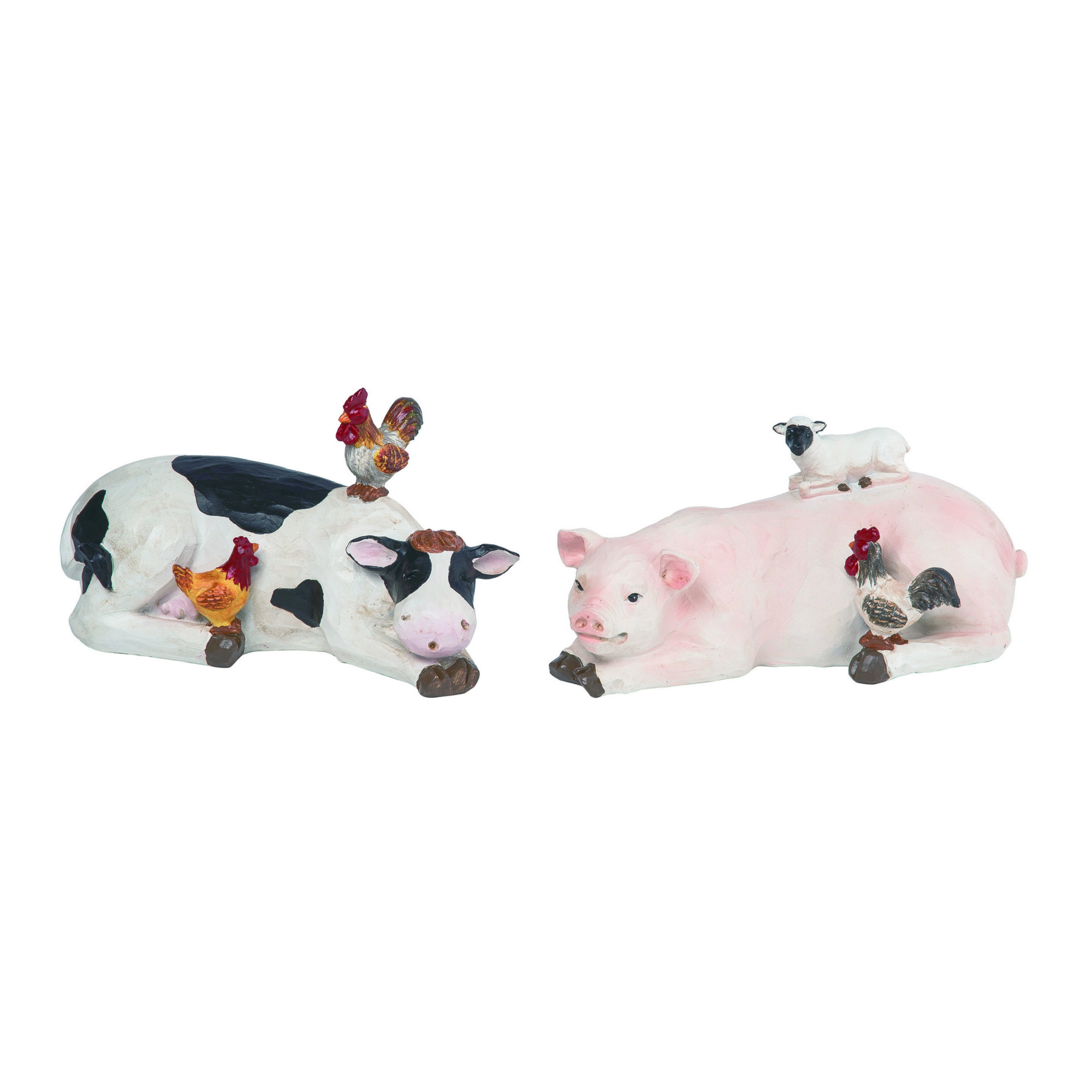 August Grove® Resin Sleepy Farm Animal & Friends Figurine Set of 2 ...