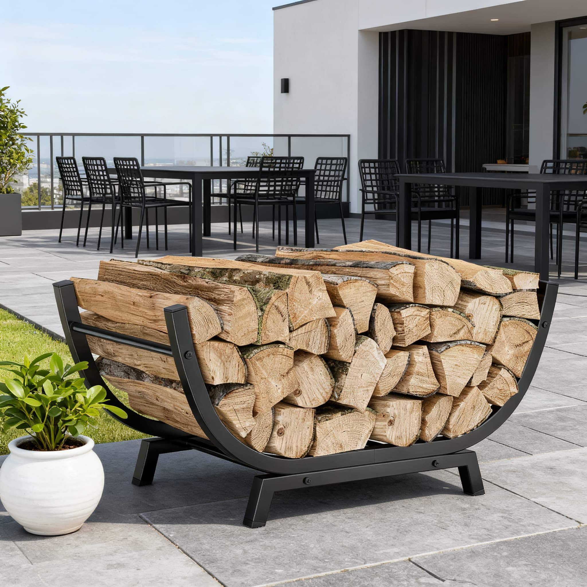 17 Stories Heavy-Duty Firewood Rack With Reinforced Trapezoid Base - 25 ...