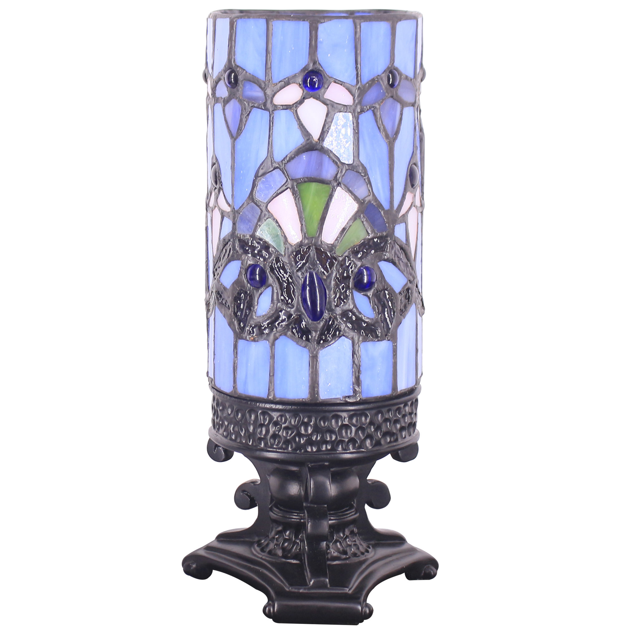 Astoria Grand Small Tiffany Table Lamp Blue Baroque Style Mini Stained ...