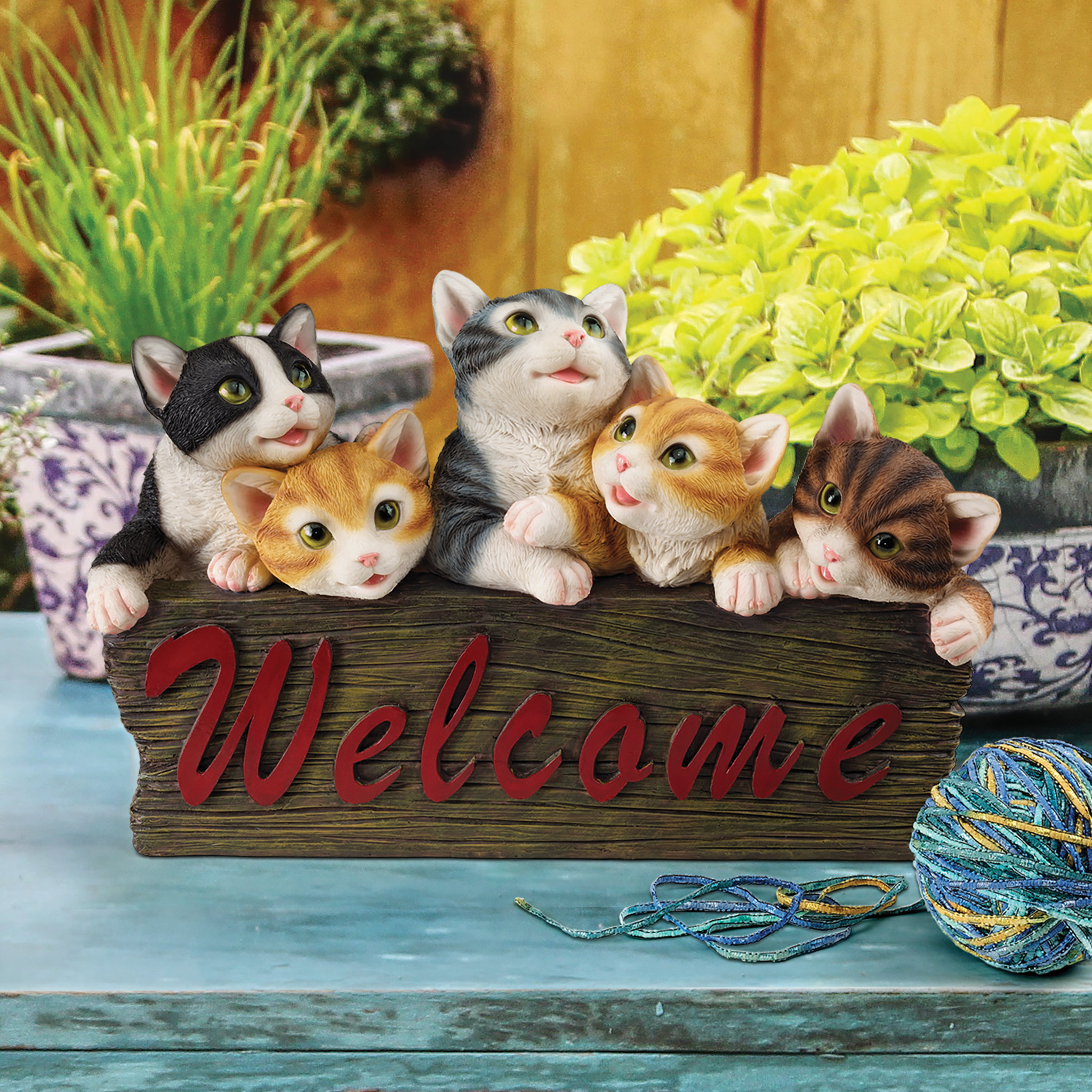 Design Toscano Kitten Kaboodle Cat Fun Welcome Sign Statue & Reviews ...