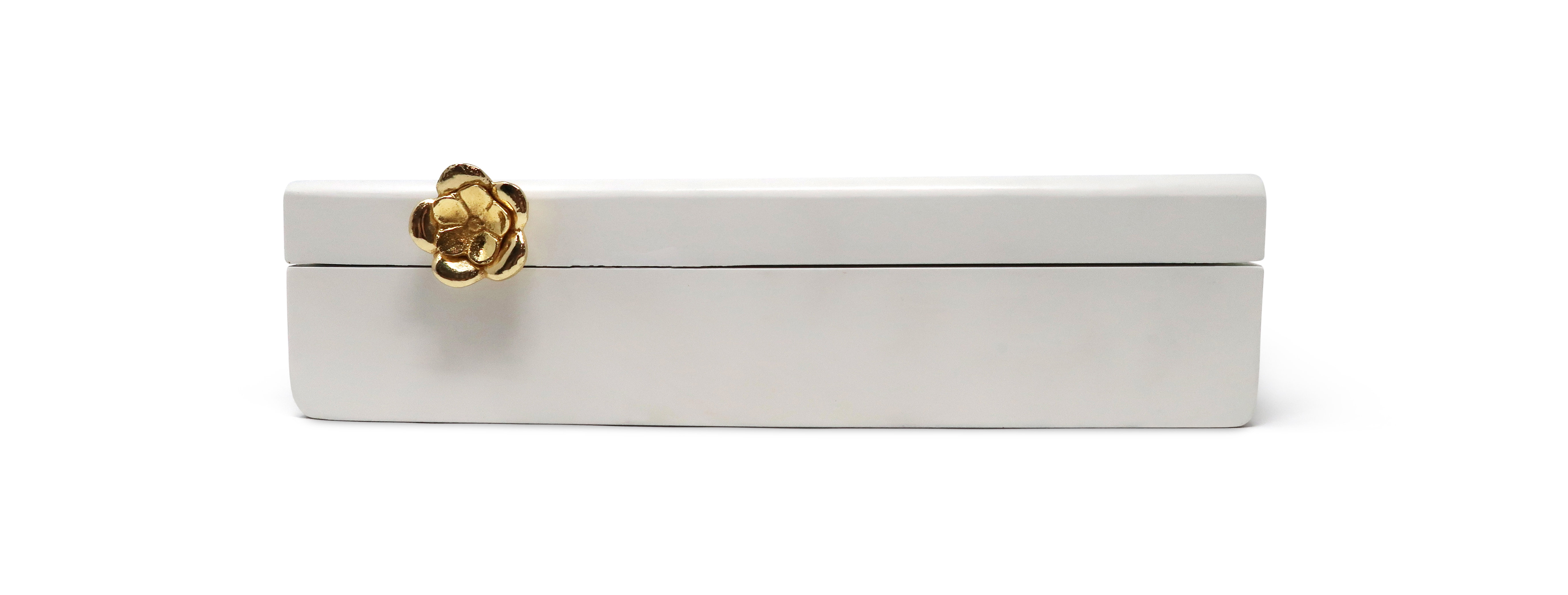 Mercer41 Rectangular White Wood Decorative Box with Gold Flower Detail ...
