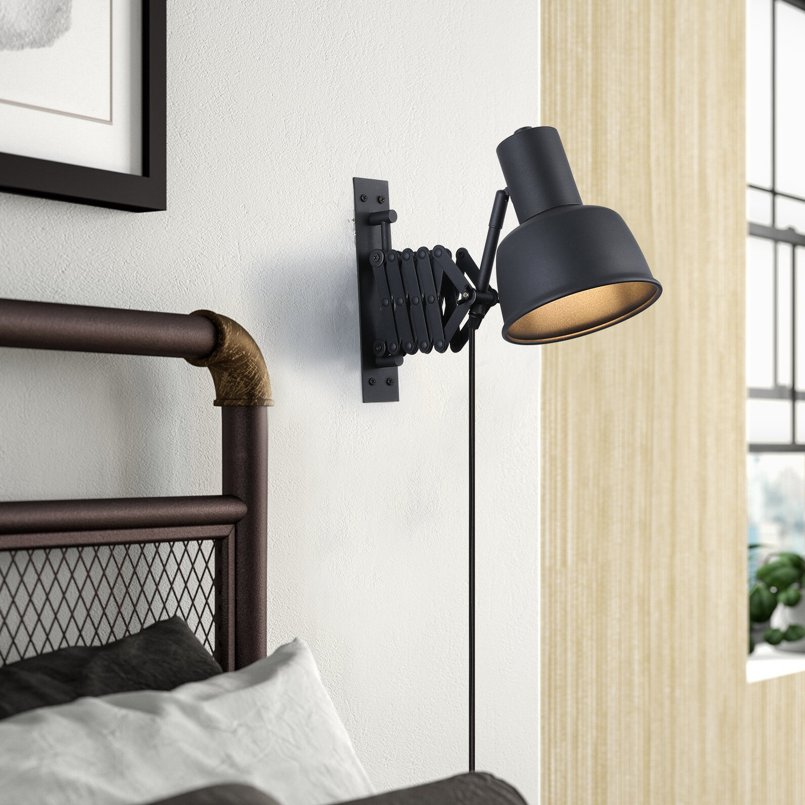 17 Stories Tingrui Modern Industrial Black Plug in Wall Sconces ...