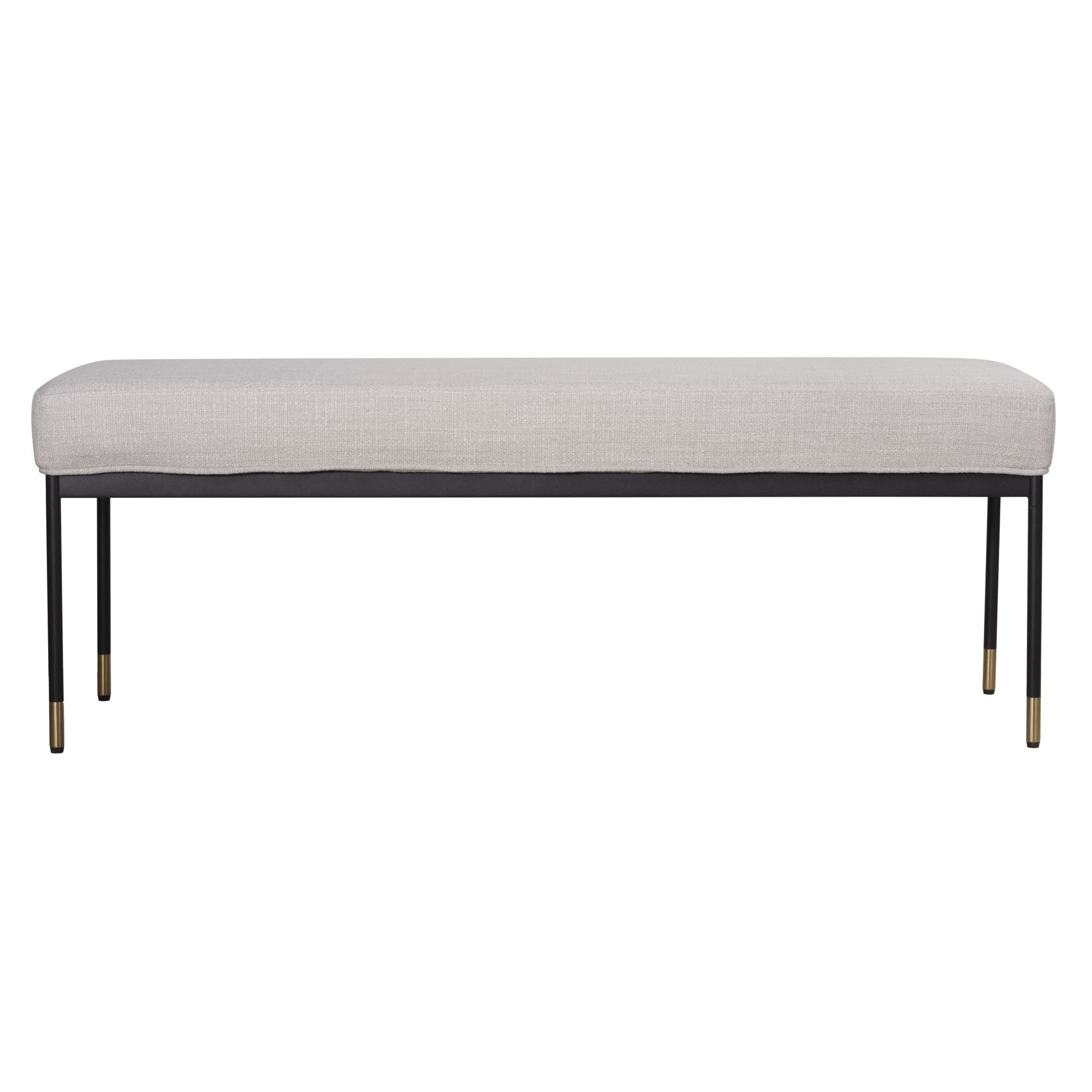 Ebern Designs Ethyn Fabric Ottoman, Beige with Black and Gold Metal ...