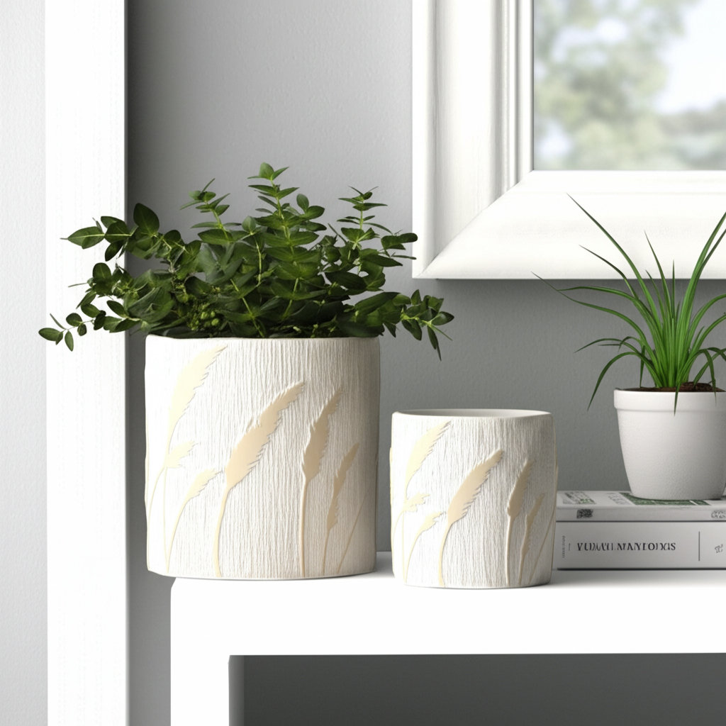 Sagebrook Home Planters Pottery Cement Embossed Grass Texture Indoor ...