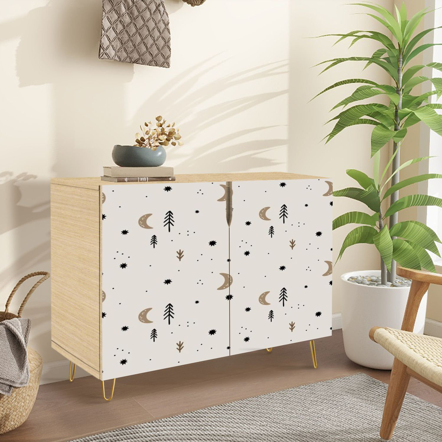 Dakota Fields Sideboard Buffet Cabinet with Storage Minimalistic texture print magic forest tree ...