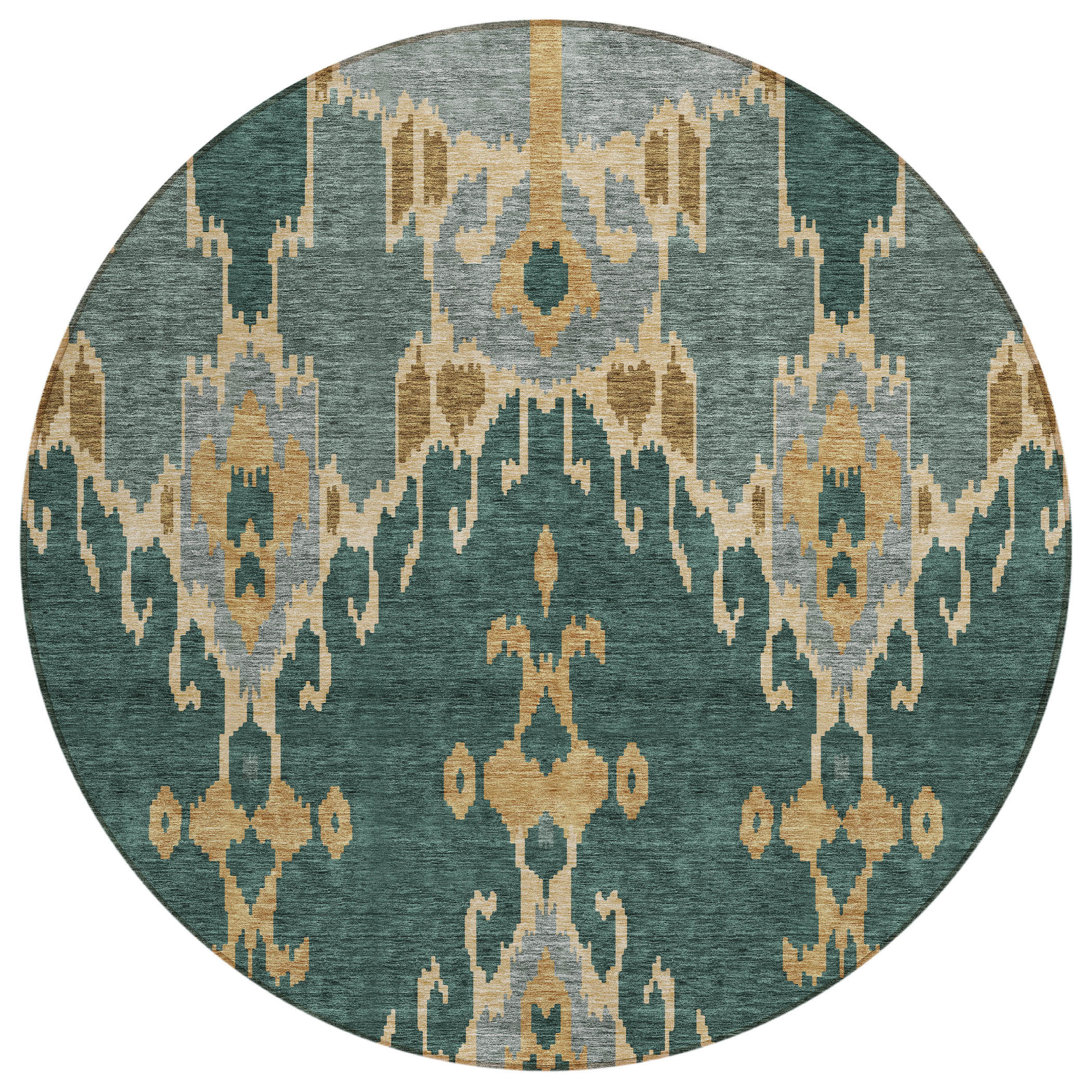 HomeRoots 8' Gray Round Ikat Washable Indoor Outdoor Area Rug | Wayfair