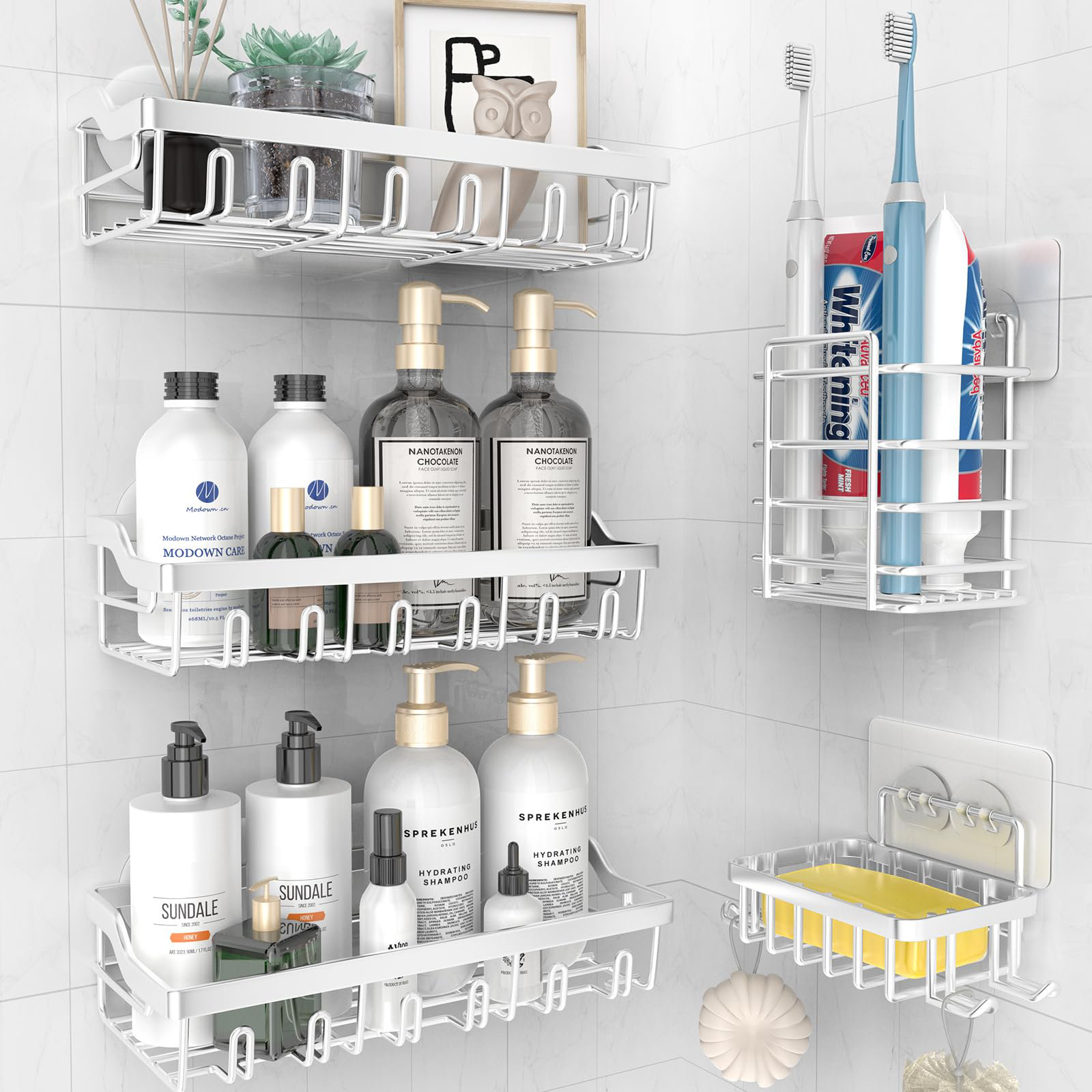 Latitude Run® 5 Pack Adhesive Shower Caddy, Rustproof Stainless Steel ...