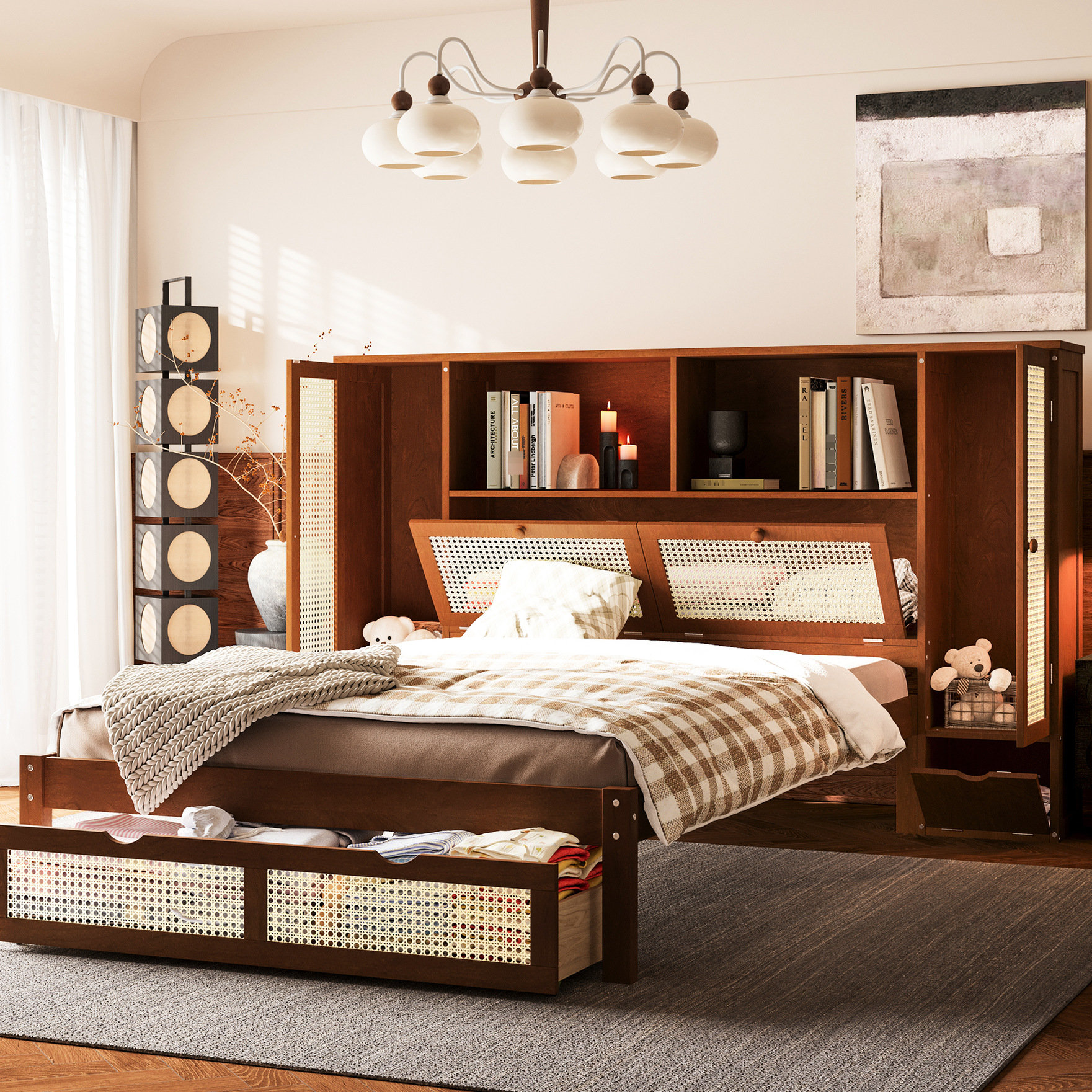 Latitude Run® Twin Size Bed With Storage Lockers, Drawer & Headboard ...