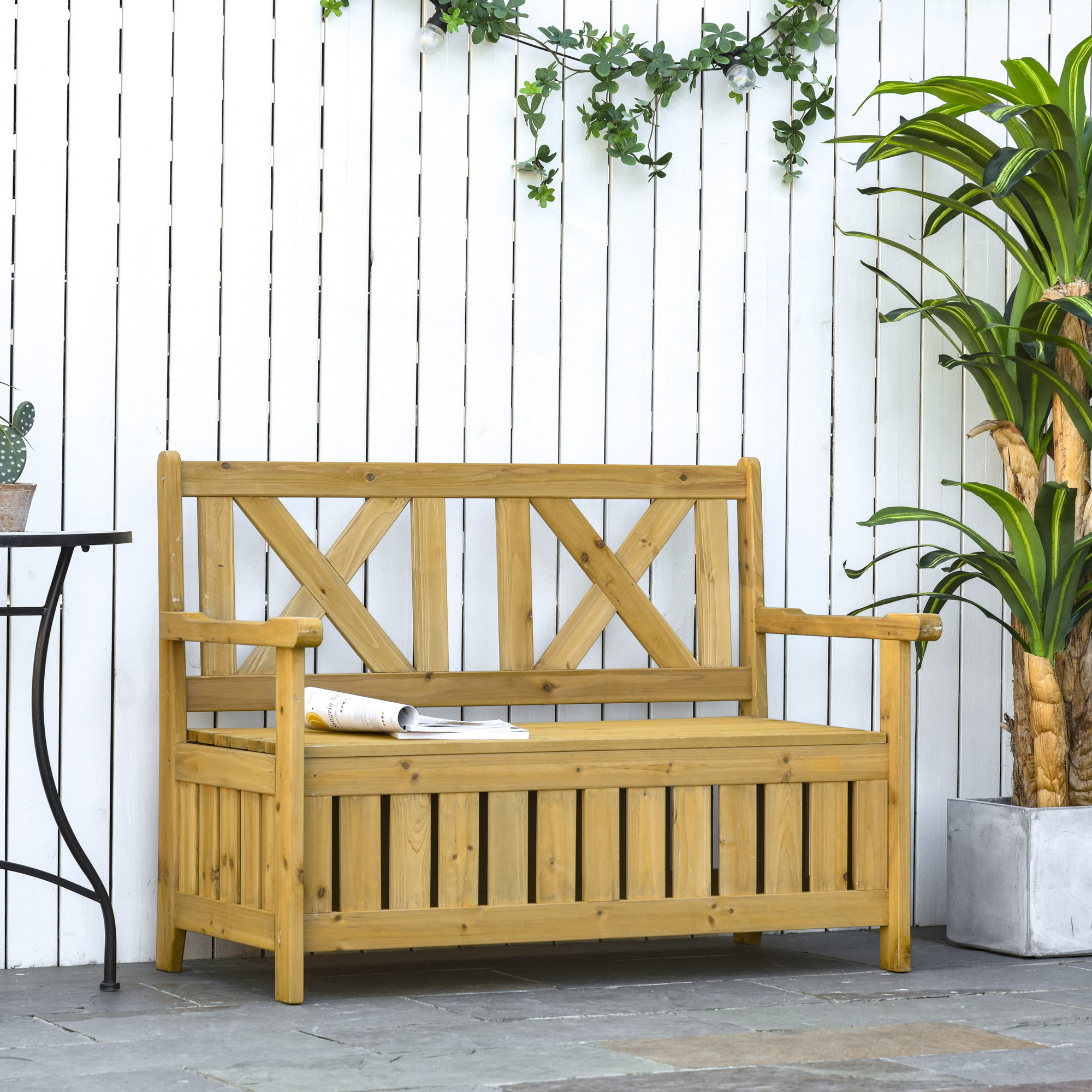Gracie Oaks Patio Wooden Bench With Storage Box, 29 Gallon Outdoor ...