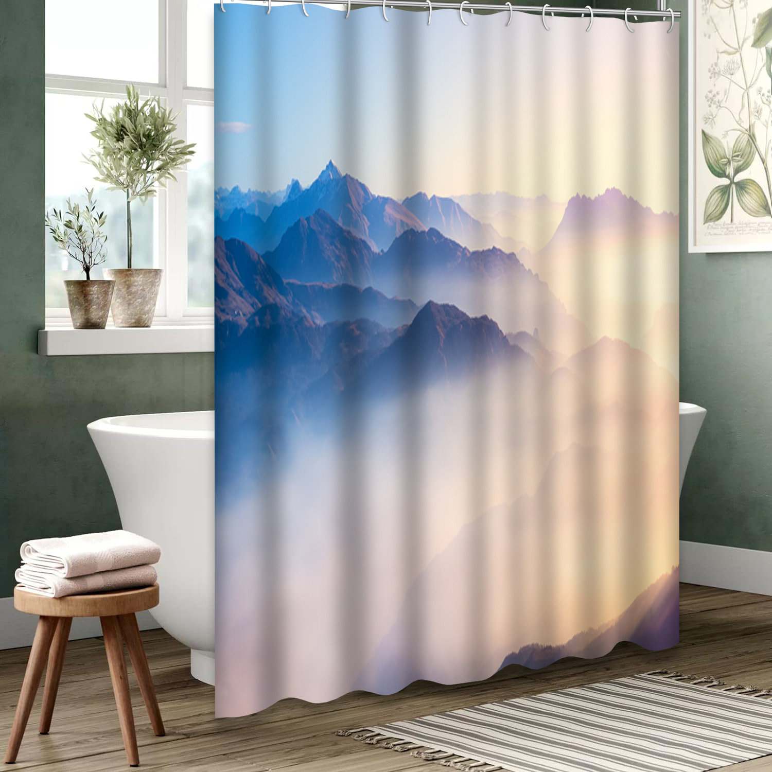 East Urban Home ??Mountain Mist Shower Curtain with 12 Hooks - Dawn Fog ...