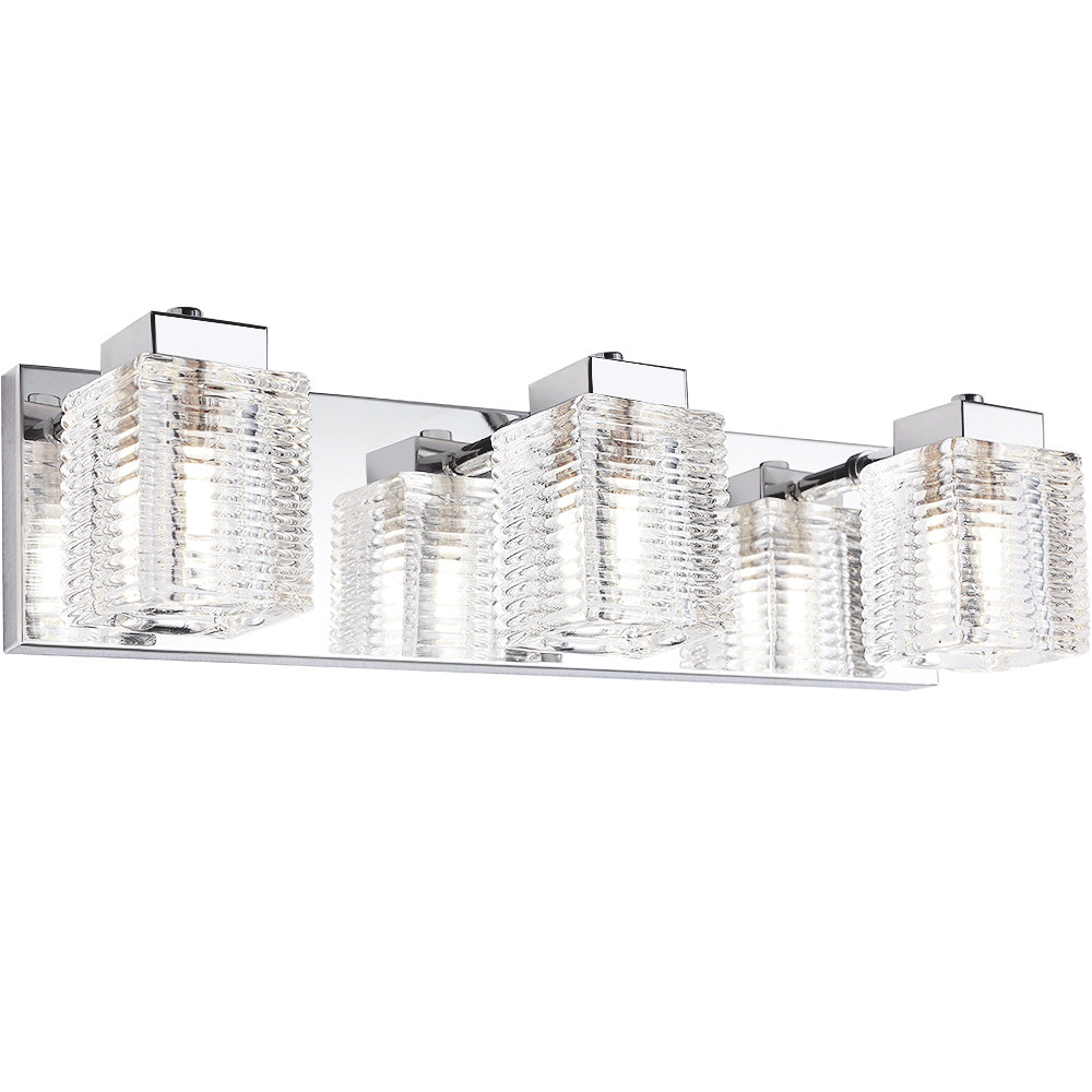 Everly Quinn Delexus 3-Light Dimmable Bathroom Vanity Light with Ribbed ...