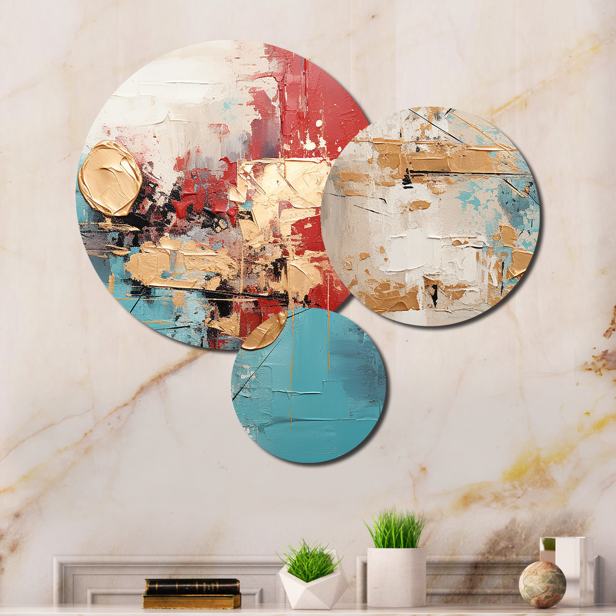 Ivy Bronx Gold Red Collage Majesty - Abstract Collages Metal Art Living ...