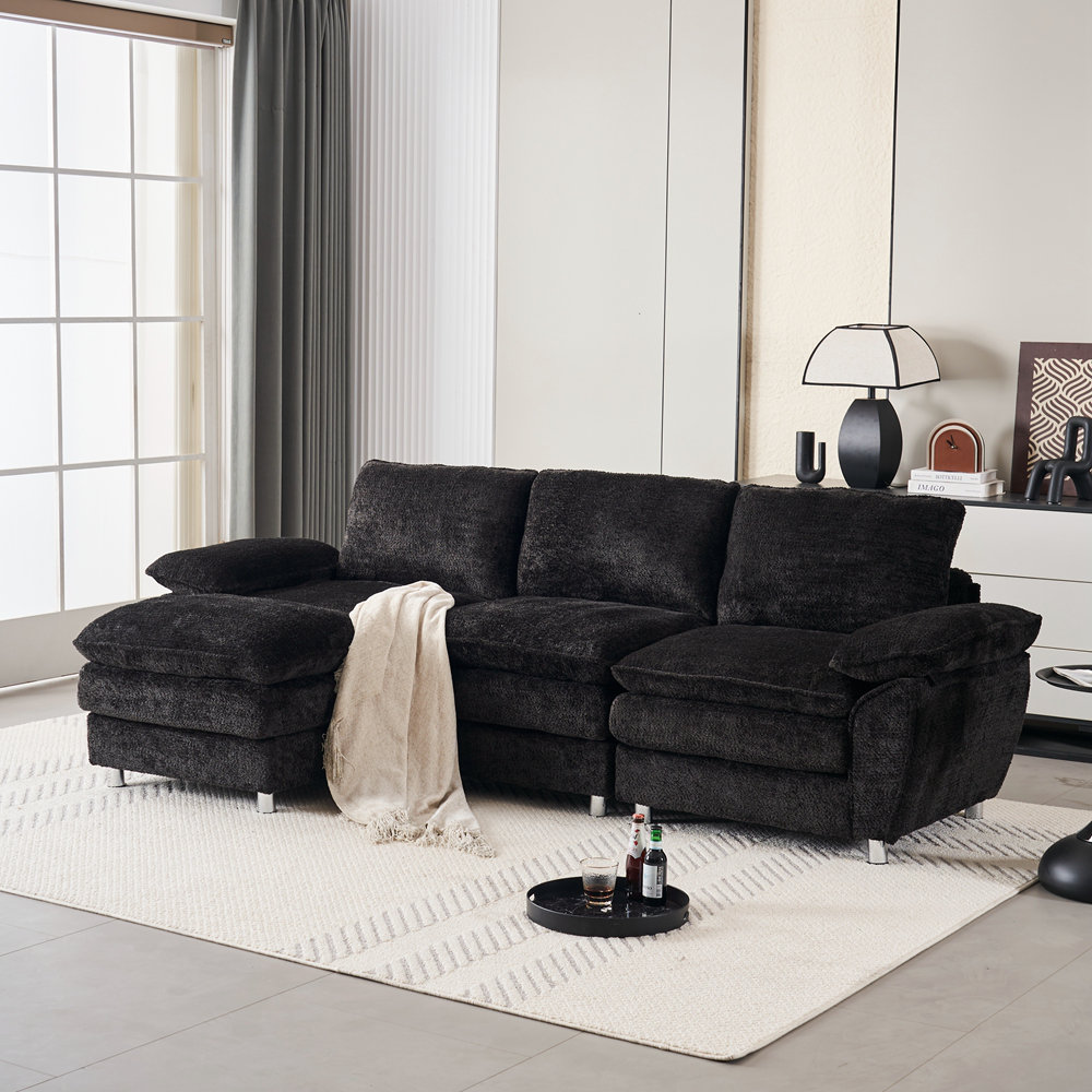Hokku Designs Modern Deep 3-Seat Sofa Couch with Ottoman | Wayfair