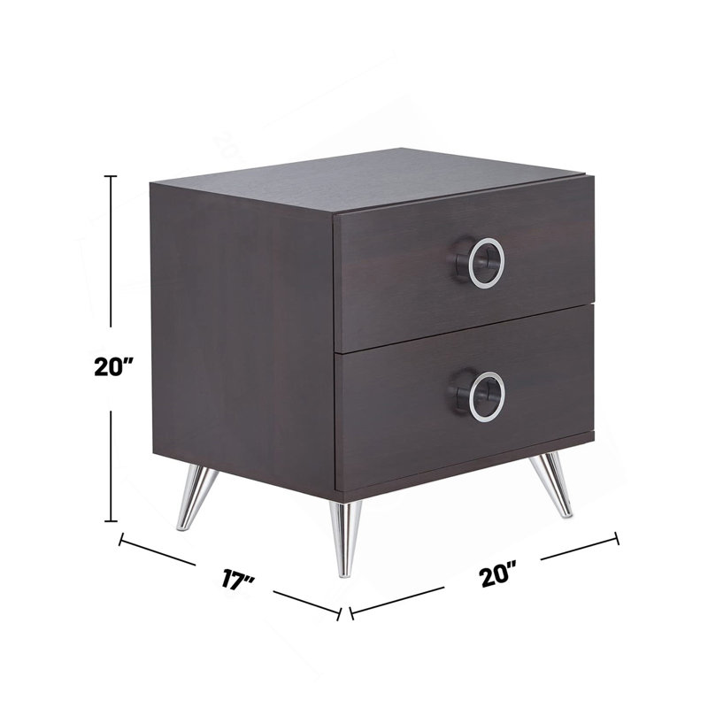 George Oliver 2 Drawers MDF Nightstand With Plastic Legs, Espresso ...