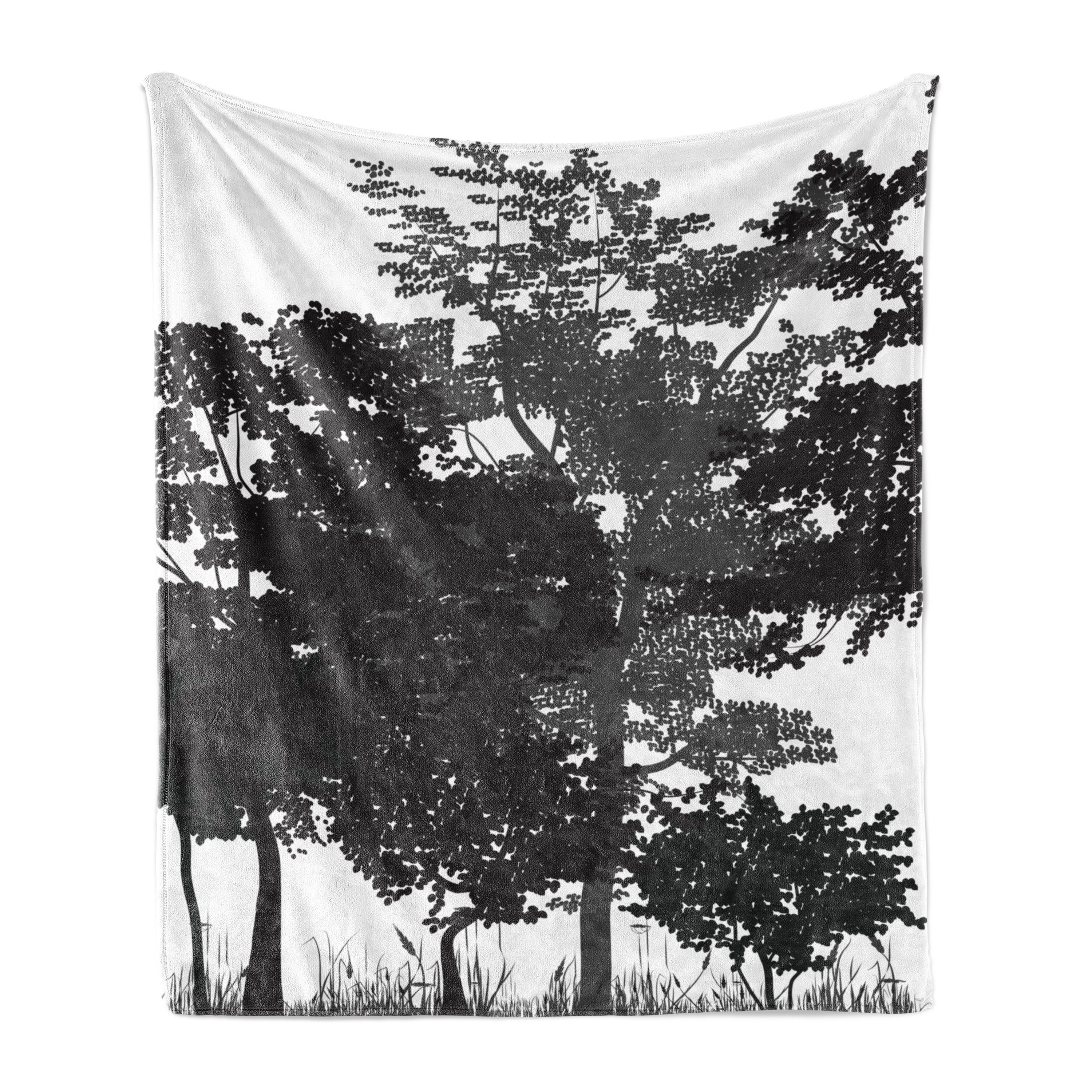 Ambesonne Forest Fleece Throw Blanket Deciduous Trees Nature Black Grey ...