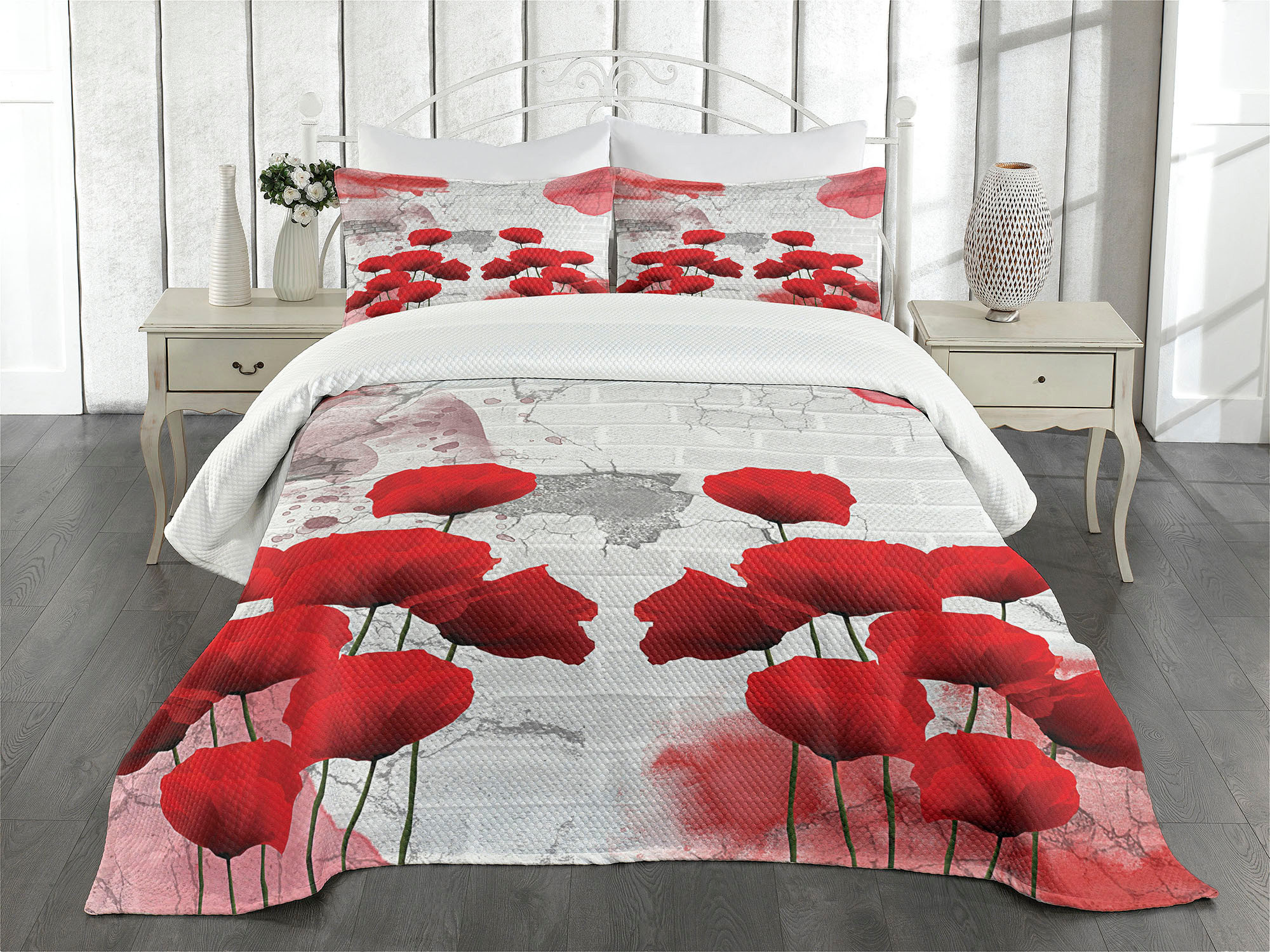 Ambesonne Poppy Flower Bedspread Blossoming Rural Field | Wayfair