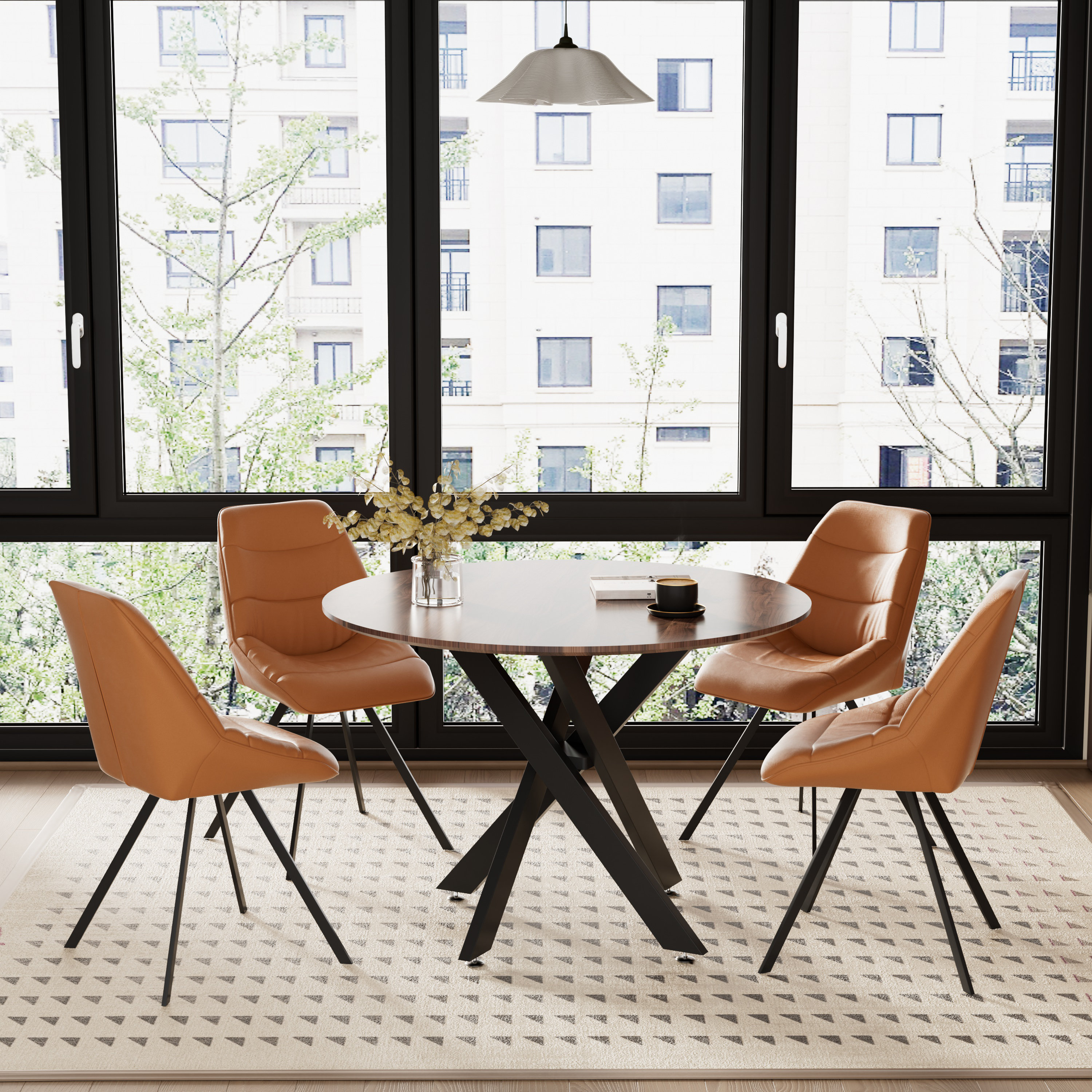 George Oliver Modern Round MDF Wood Dining Table with 4 Swivel Leather ...