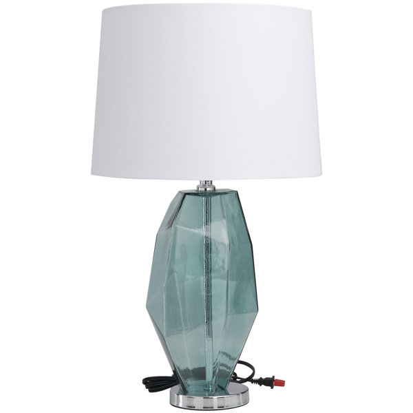 Ivy Bronx Glass Angular Abstract Teal Table Lamp with Silver Base | Wayfair