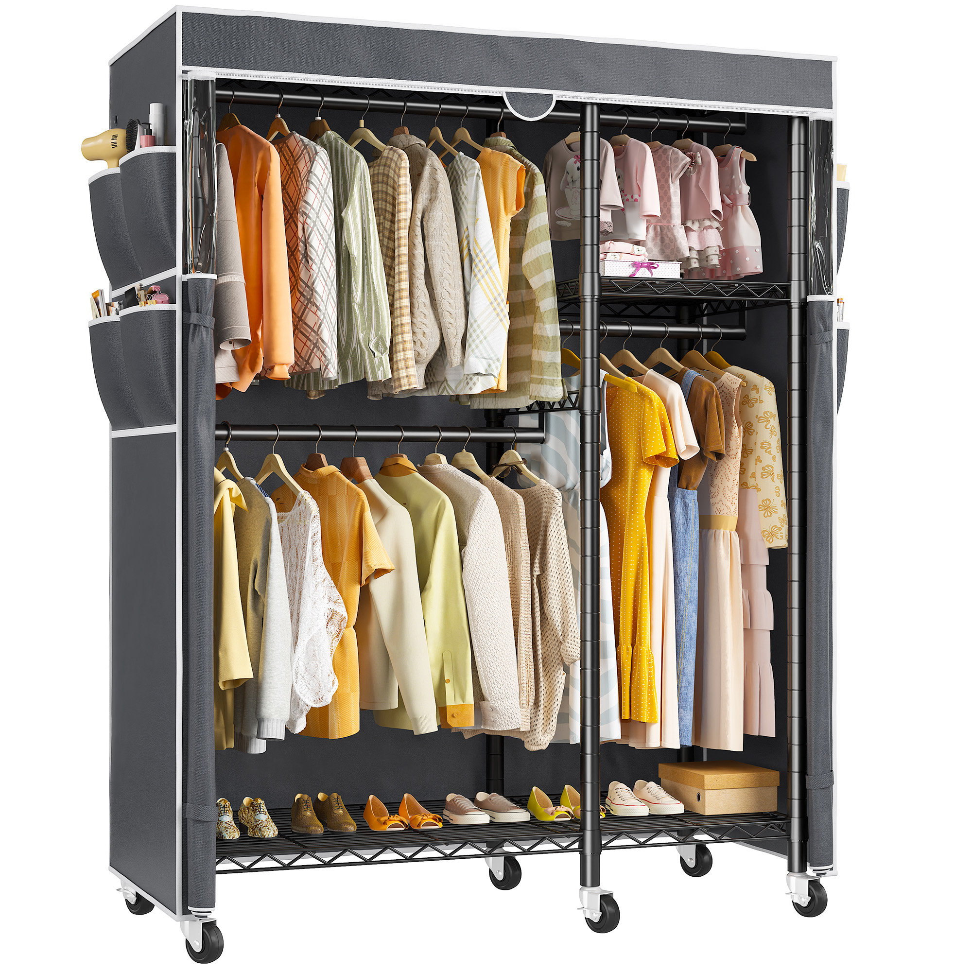 Rebrilliant Clothes Rack With Cover Heavy Duty Clothing Rack For ...
