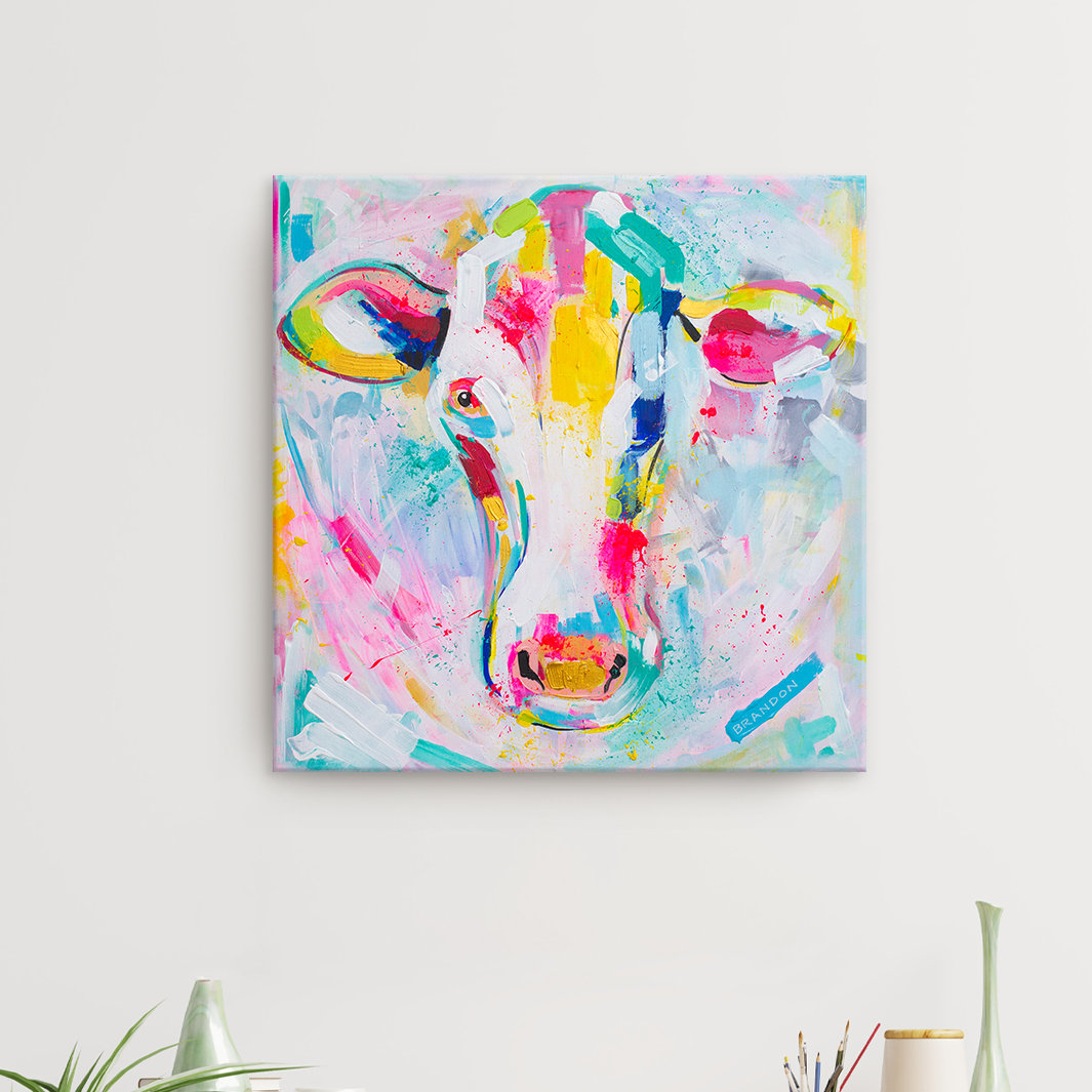 Gracie Oaks Colorburst Cow by Brandon Thomas - Painting Print on Canvas ...