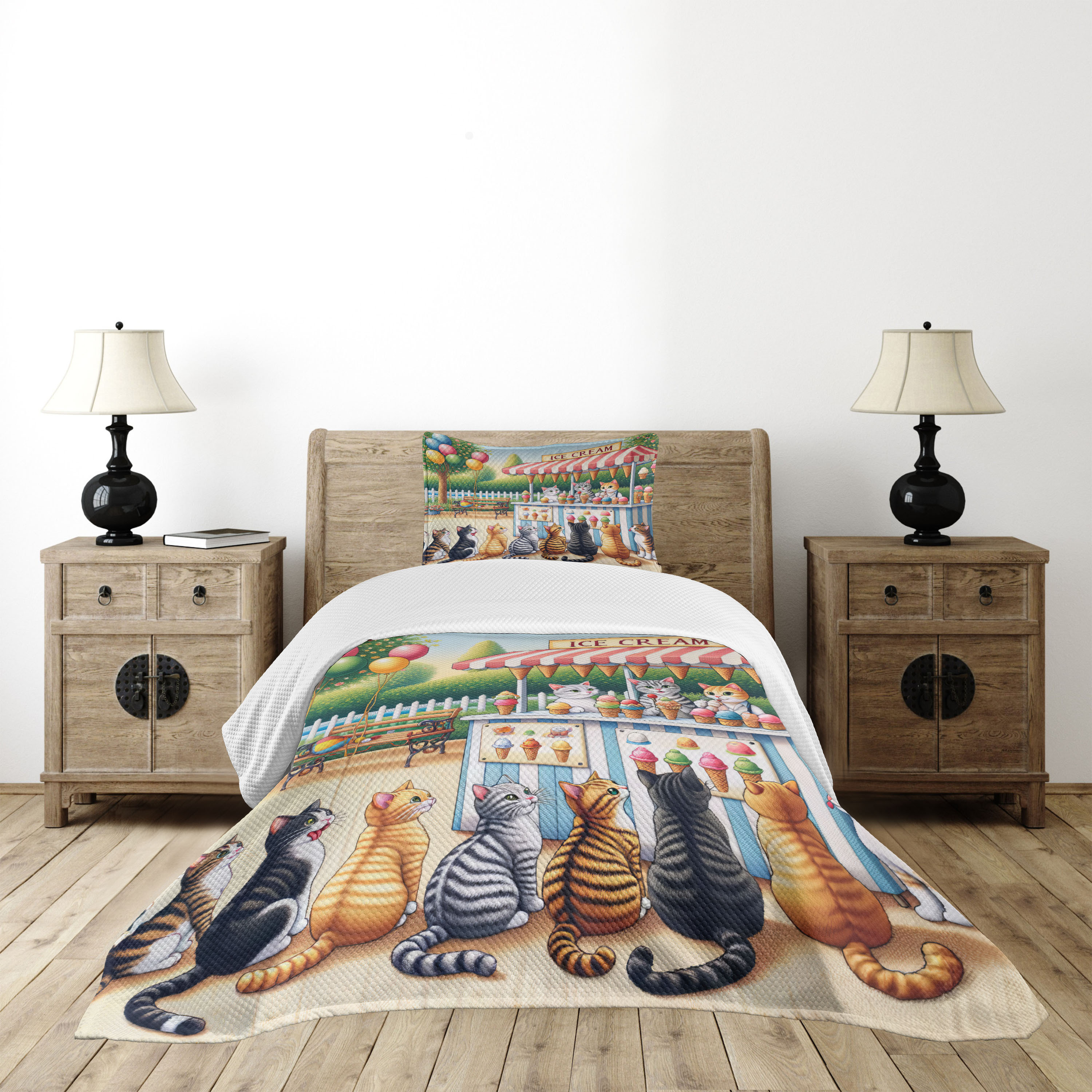 Ambesonne Cats Bedspread Delicate Kittens and Ice 430031 | Wayfair