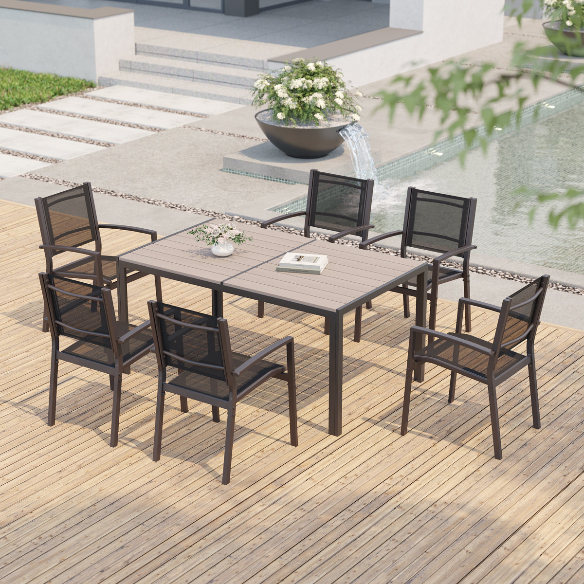 ACEGOSES 7-Piece Patio Dining Chair Sets Textilene Bistro Chairs with ...