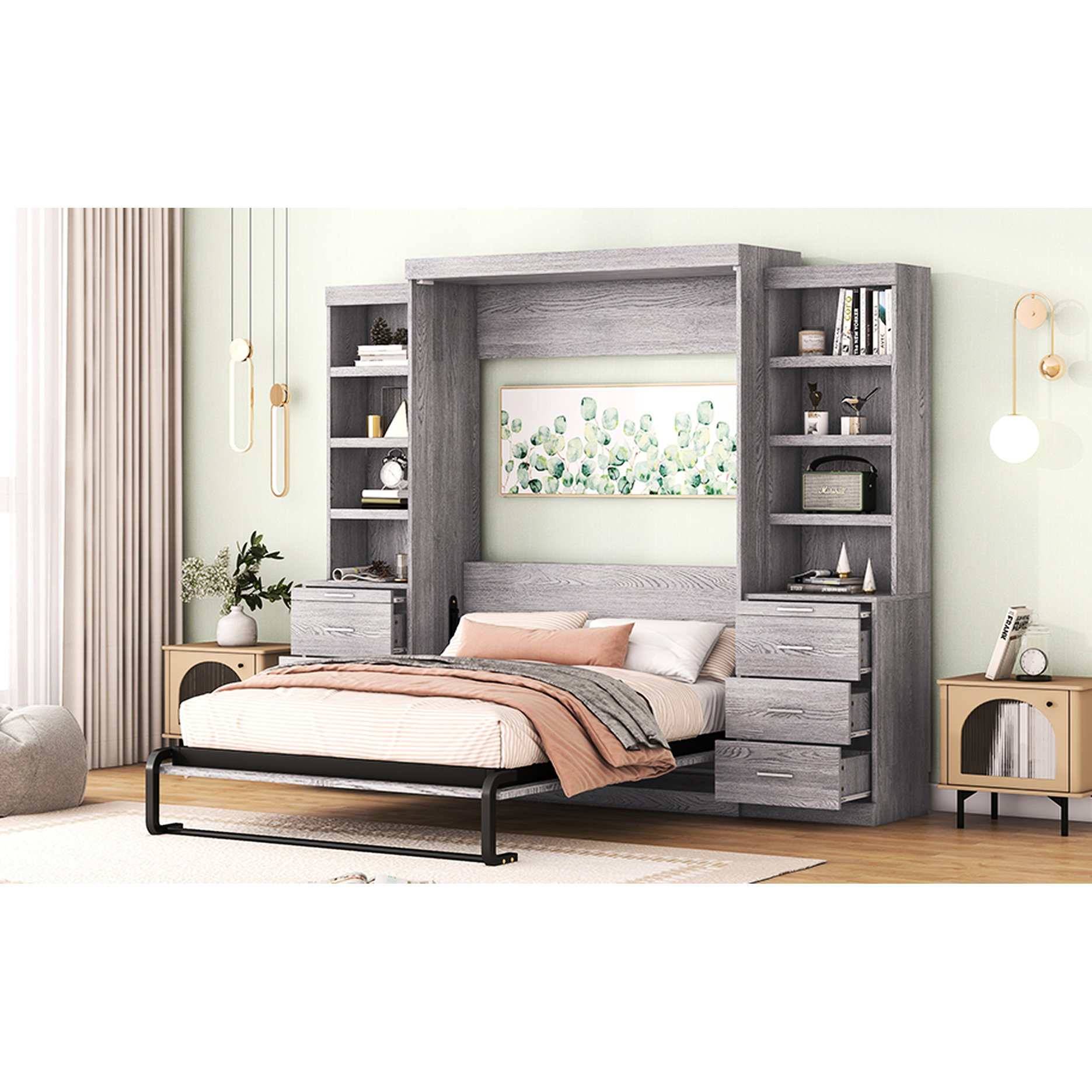 Hokku Designs Gray Full Size Bed With Extra Storage Facilities And ...