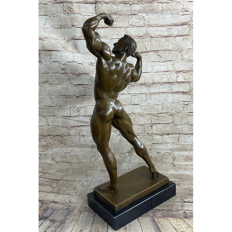 Charlton Home® Bodybuilder Muscle Iron Man Athlete Bronze Statue ...