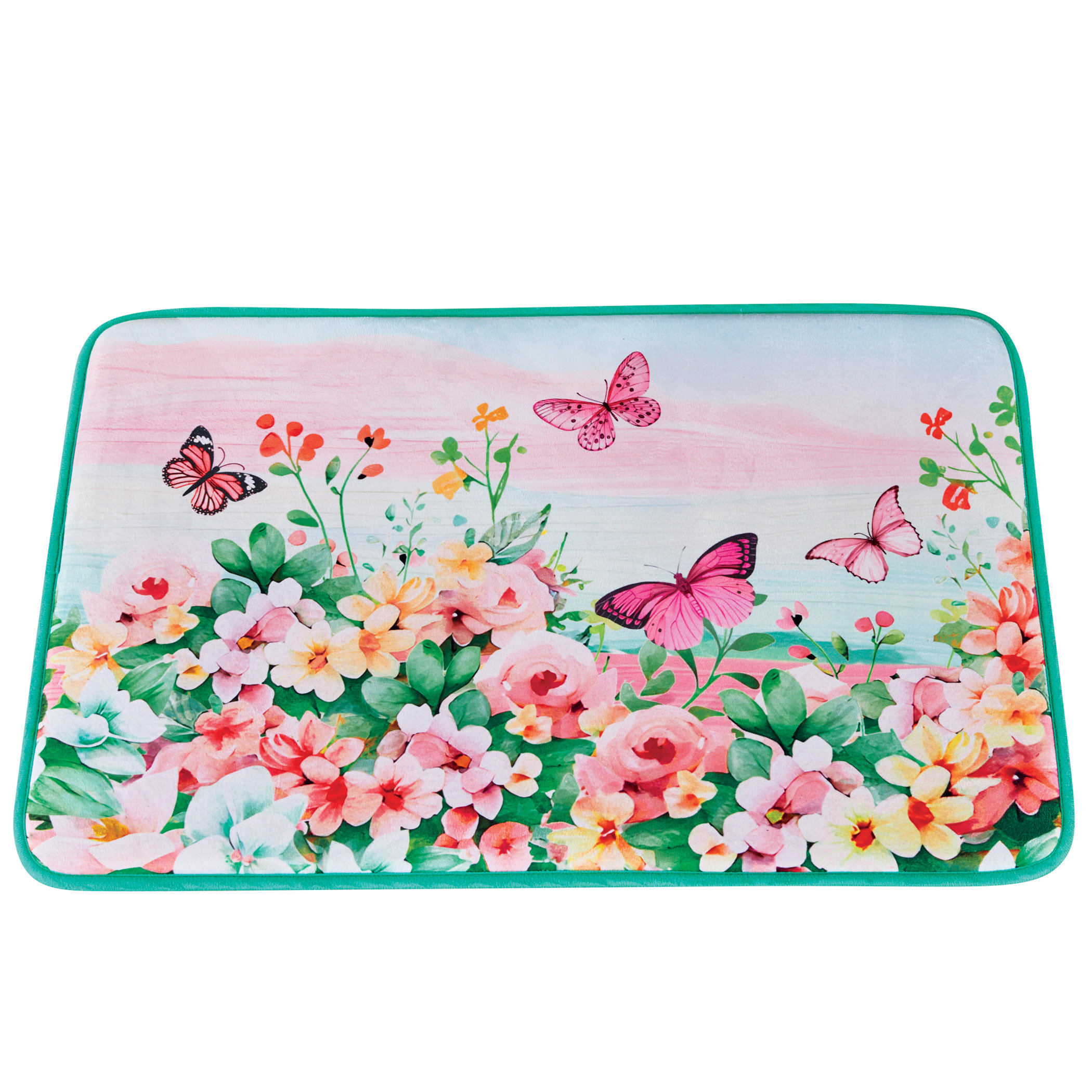 August Grove® Pastel Butterfly Floral Cushioned Bath Mat | Wayfair