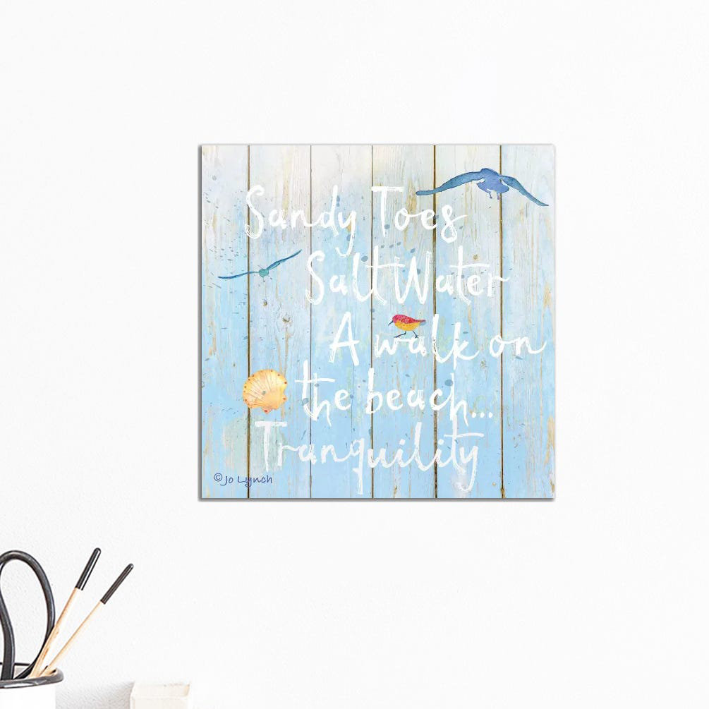 East Urban Home Beach Sign Sandy Toes by Jo Lynch - Wrapped Canvas ...