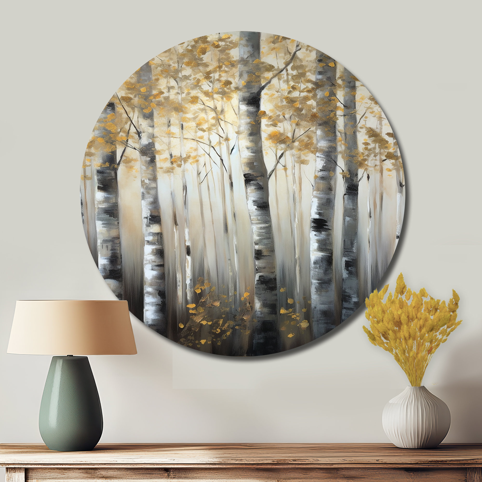 Design Art Birch Tree Forest Wonderland V - Landscapes Round Metal Art ...